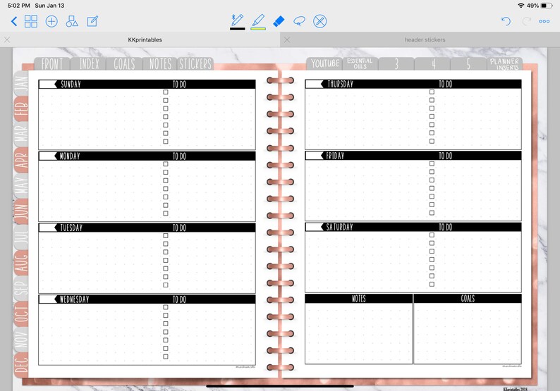 Sun-sat Horizontal Weekly TO DO LIST Planner Printable Digital Download ...