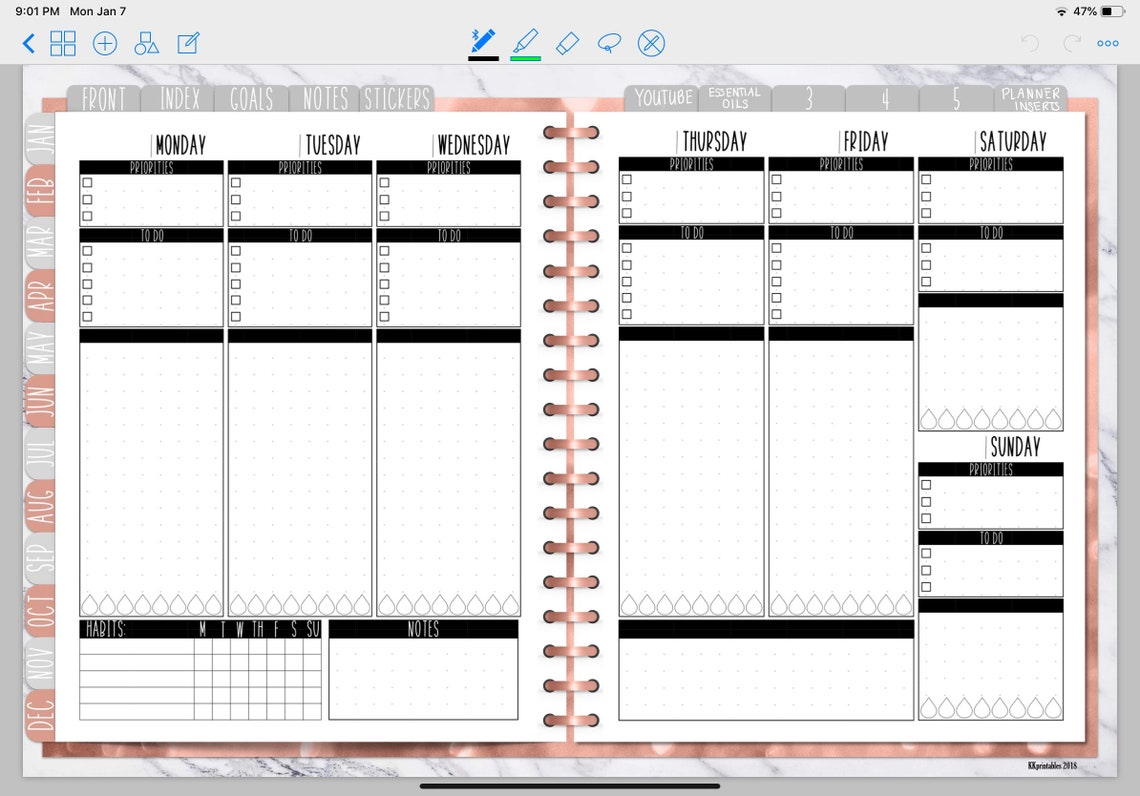 Mon-sun Vertical Weekly Planner Printable Digital Download | Etsy