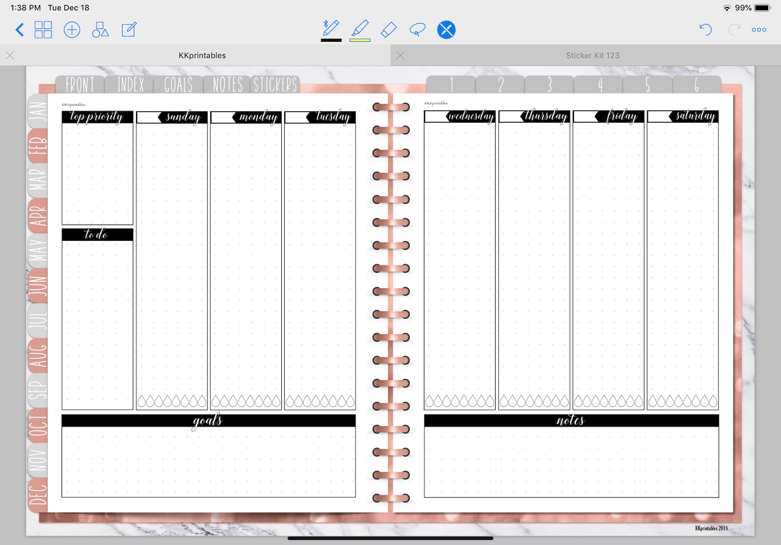 Sun-sat Weekly Planner Printable Digital Download Goodnotes - Etsy