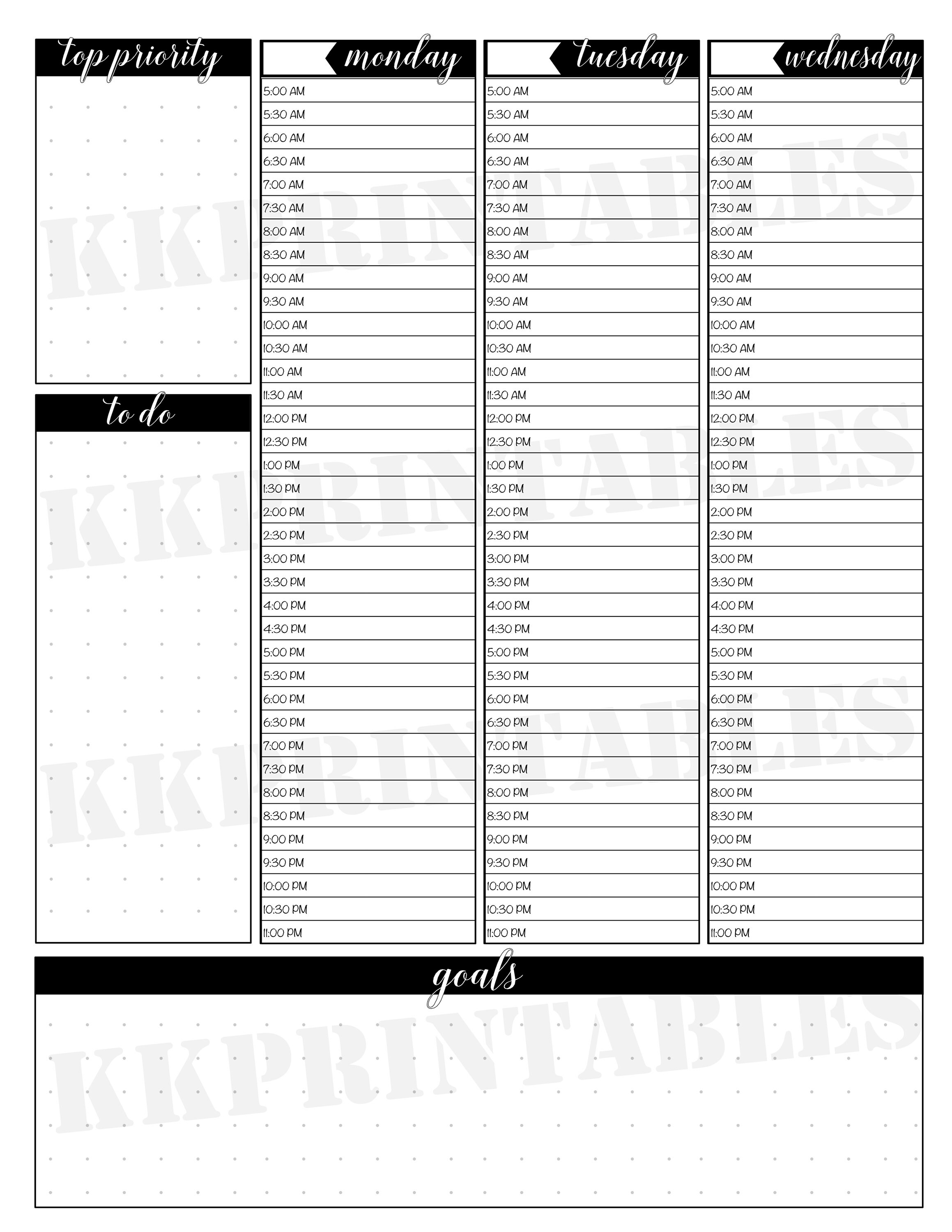 Monday-sunday Vertical Weekly Planner Printable Digital Download ...