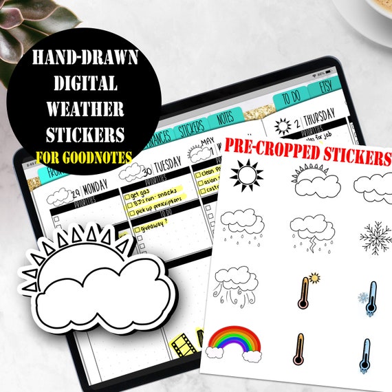 12 Digital Hand-drawn Weather Stickers Digital Weather | Etsy