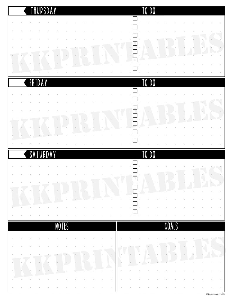 Sun-sat Horizontal Weekly TO DO LIST Planner Printable Digital Download ...