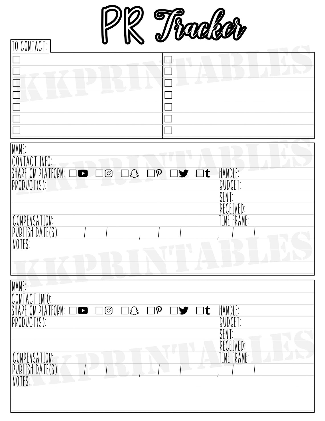 PR Tracker Printable Digital Download GoodNotes Planner | Etsy
