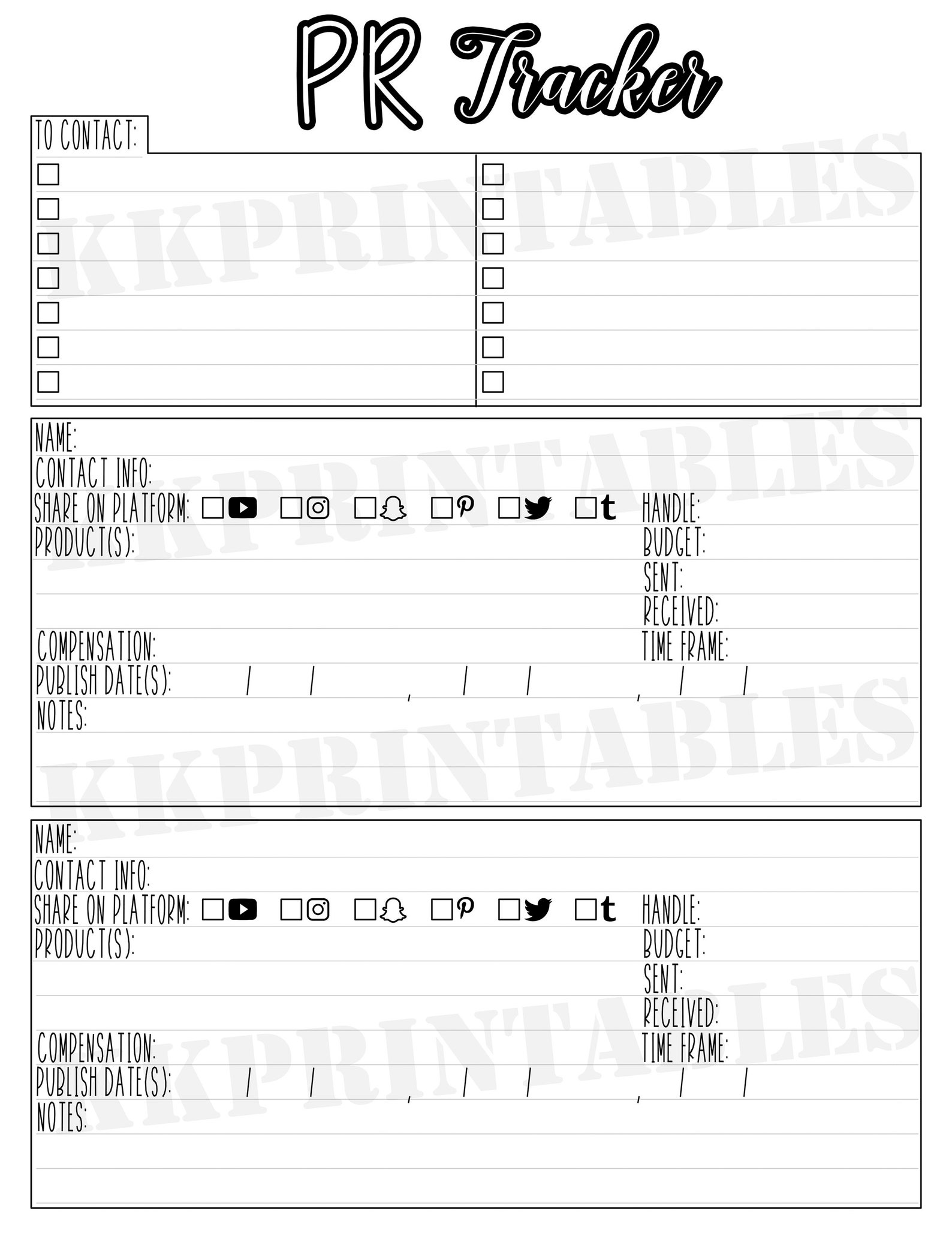 PR Tracker Printable Digital Download GoodNotes Planner | Etsy