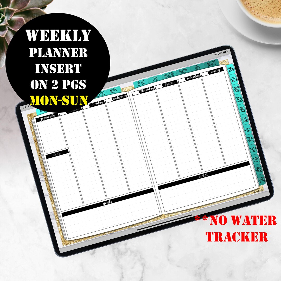 Mon-sun Weekly Planner Printable Digital Download, Goodnotes Planner ...