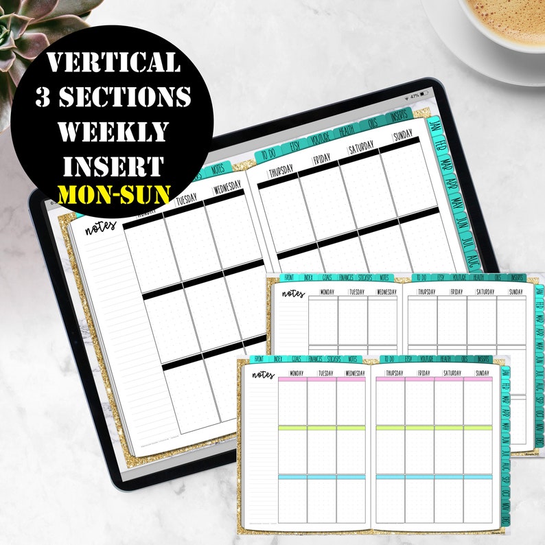 Mon-Sun Vertical Weekly Planner Printable Digital Download | Etsy