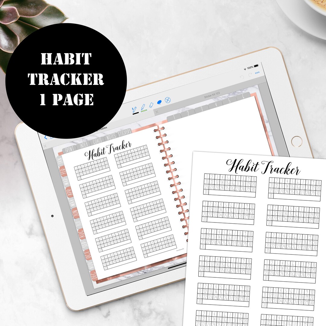 Habit Tracker Insert on 1 Page, Habit Tracker Printable, Habit Tracker ...