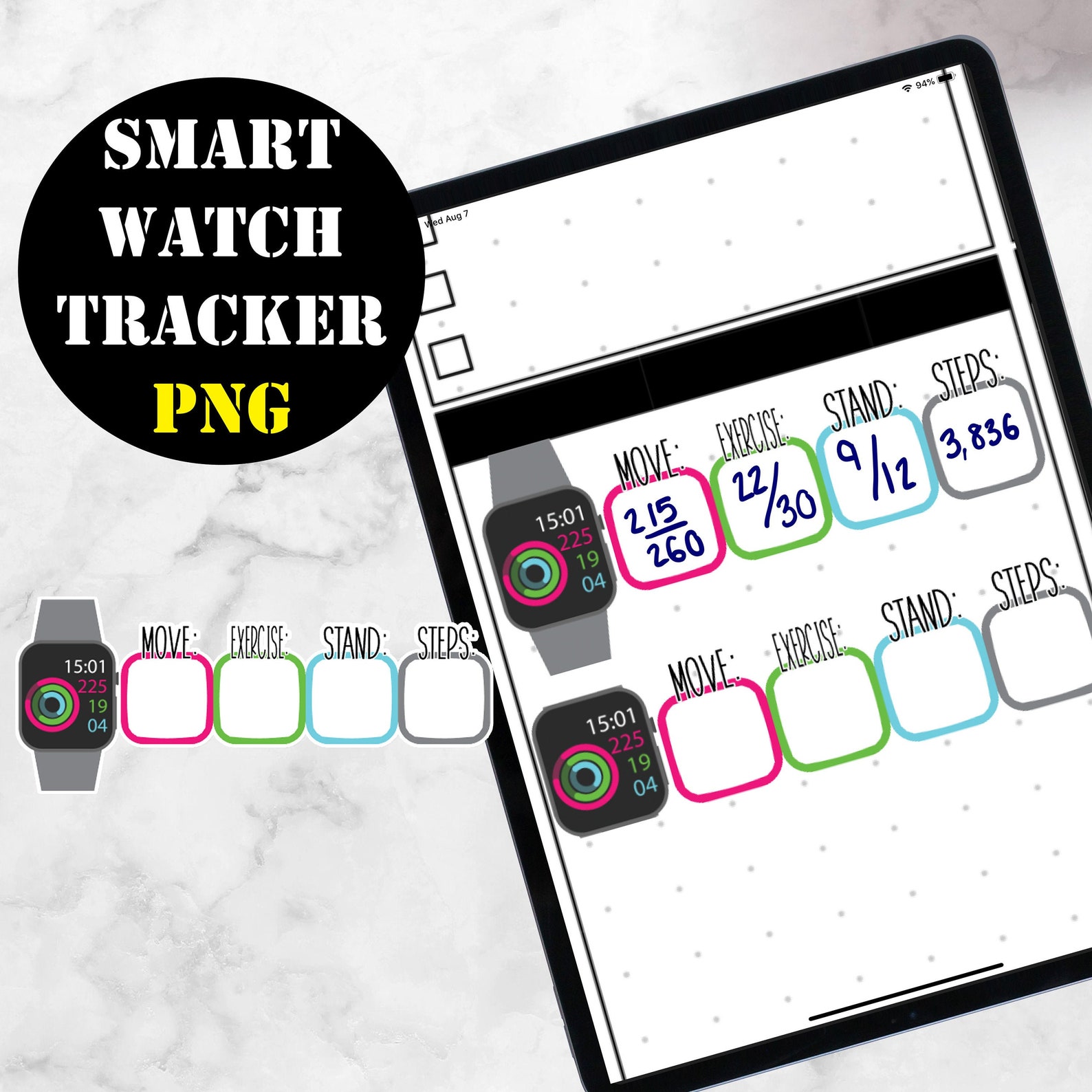 2 Smart Watch Tracker Digital Stickers for Goodnotes or for - Etsy
