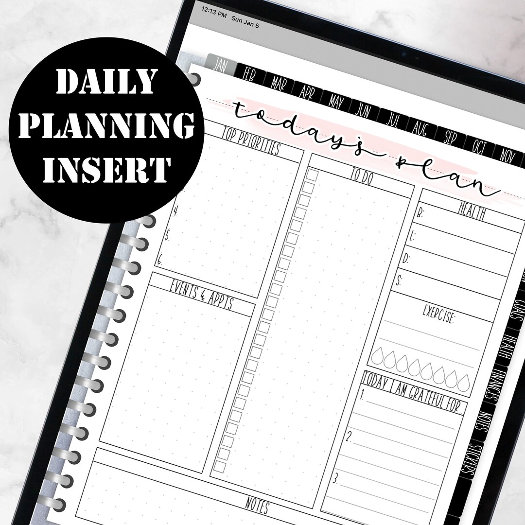 Daily Planning Insert on 1 Page, Today's Plan Printable, Daily Planning ...