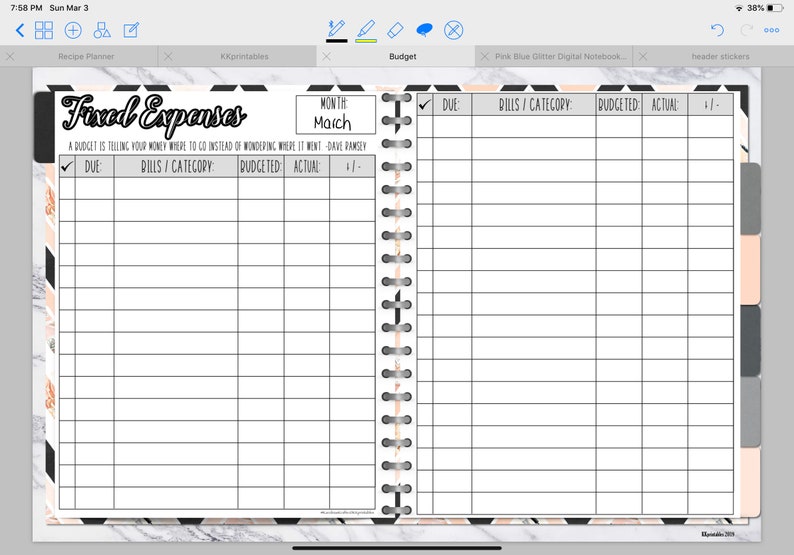 Fixed Expenses Budget Planner Insert Budget Tracker - Etsy