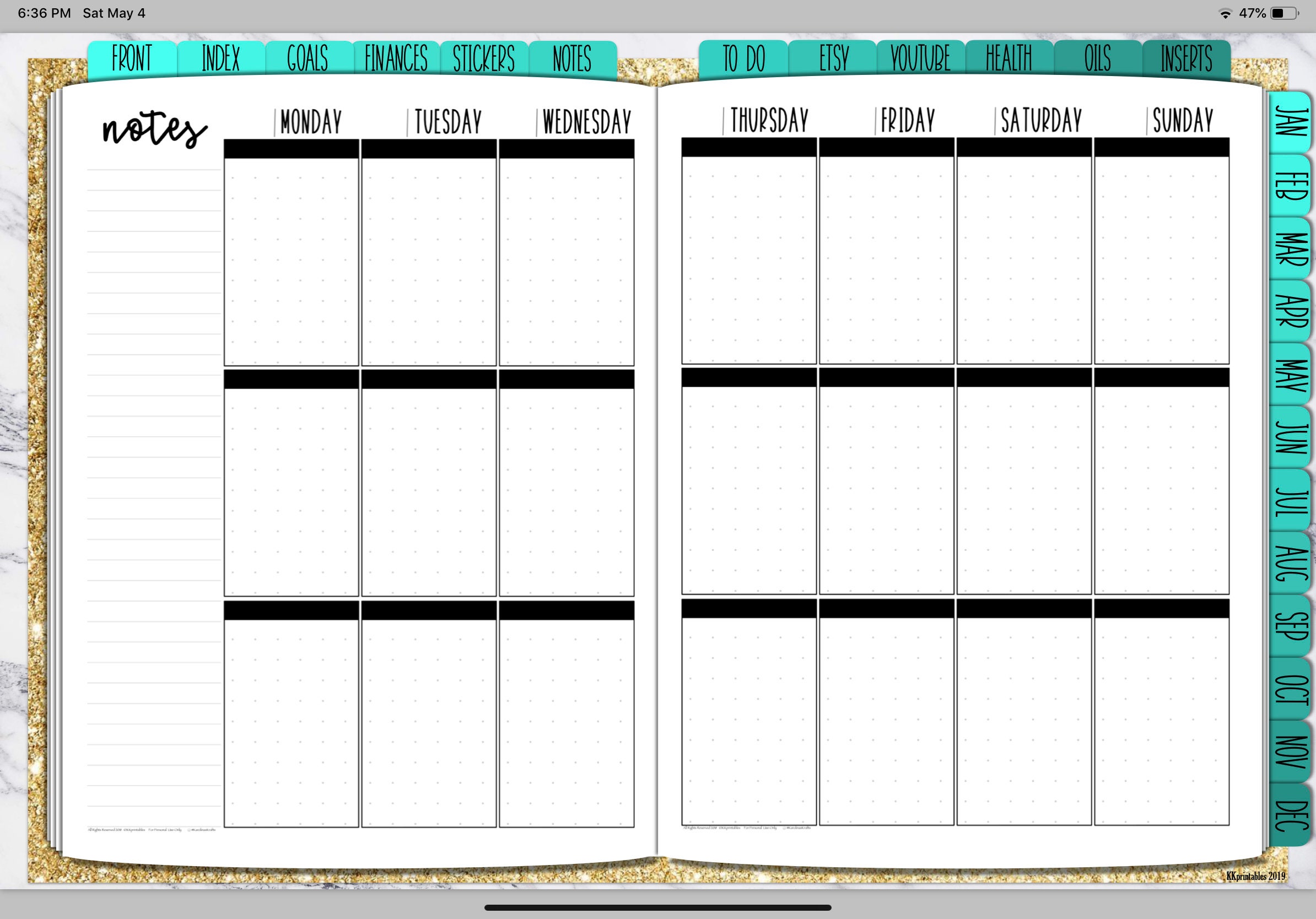 Mon-sun Vertical Weekly Planner Printable Digital Download | Etsy