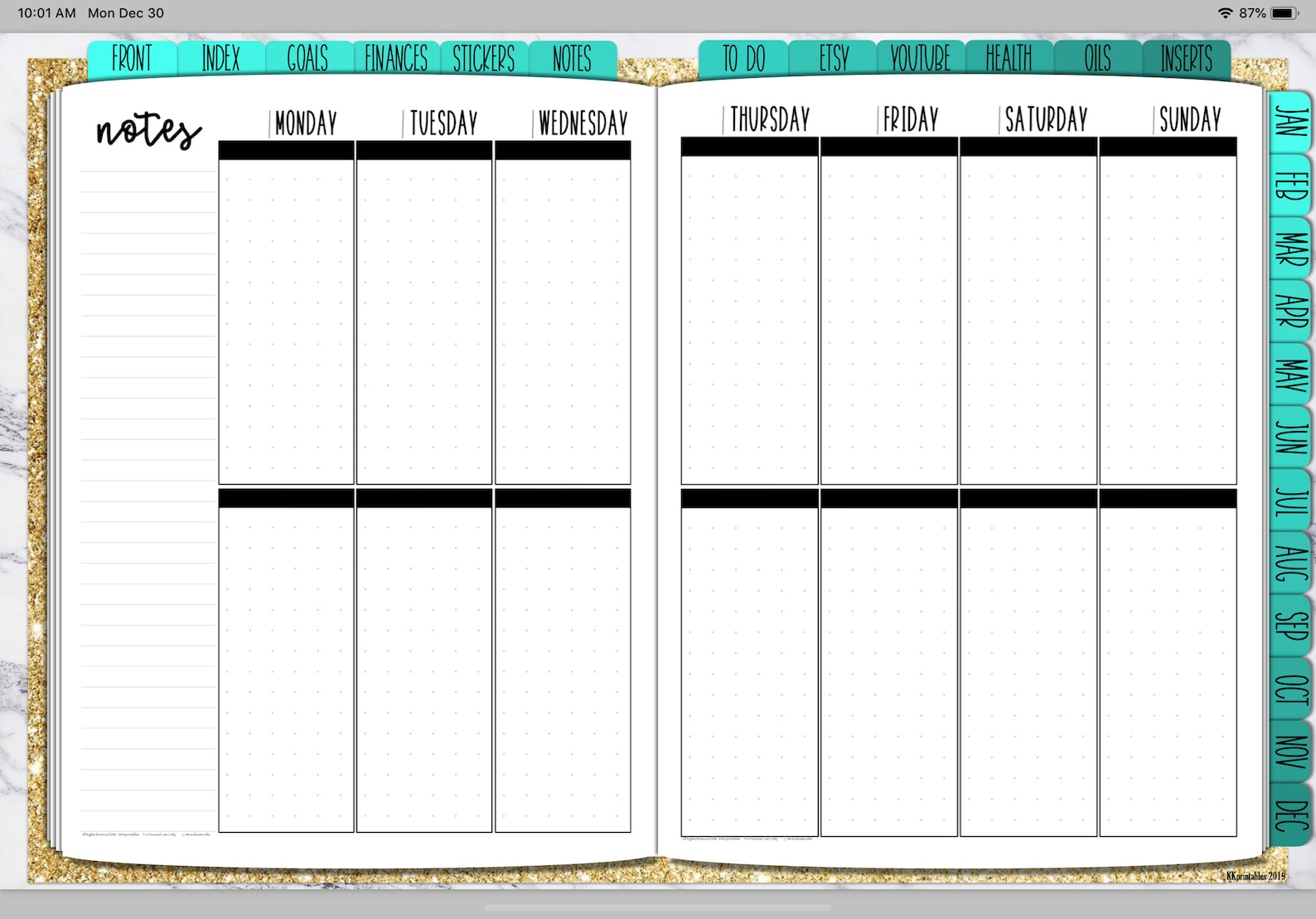 Mon-sun Vertical Weekly Planner Printable Digital Download, Goodnotes ...