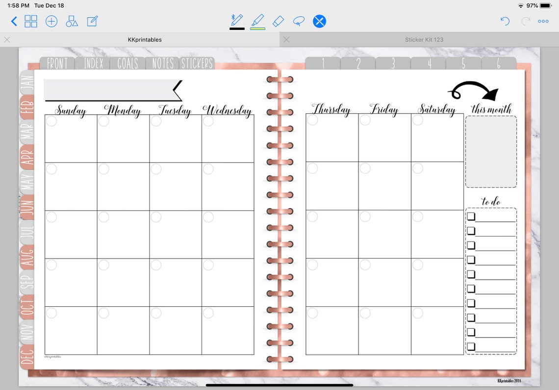 Sunday-saturday Monthly Calendar, Monthly Digital Planner, Monthly ...