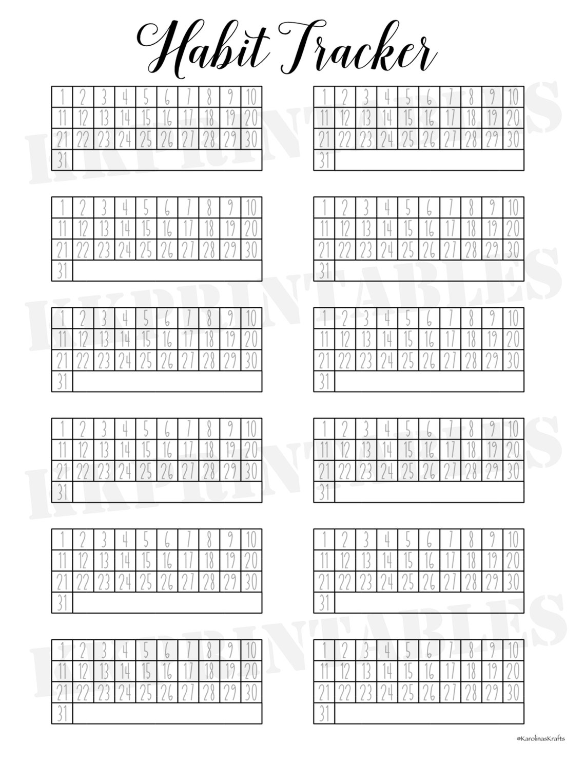 Habit Tracker Insert on 1 Page Habit Tracker Printable Habit - Etsy