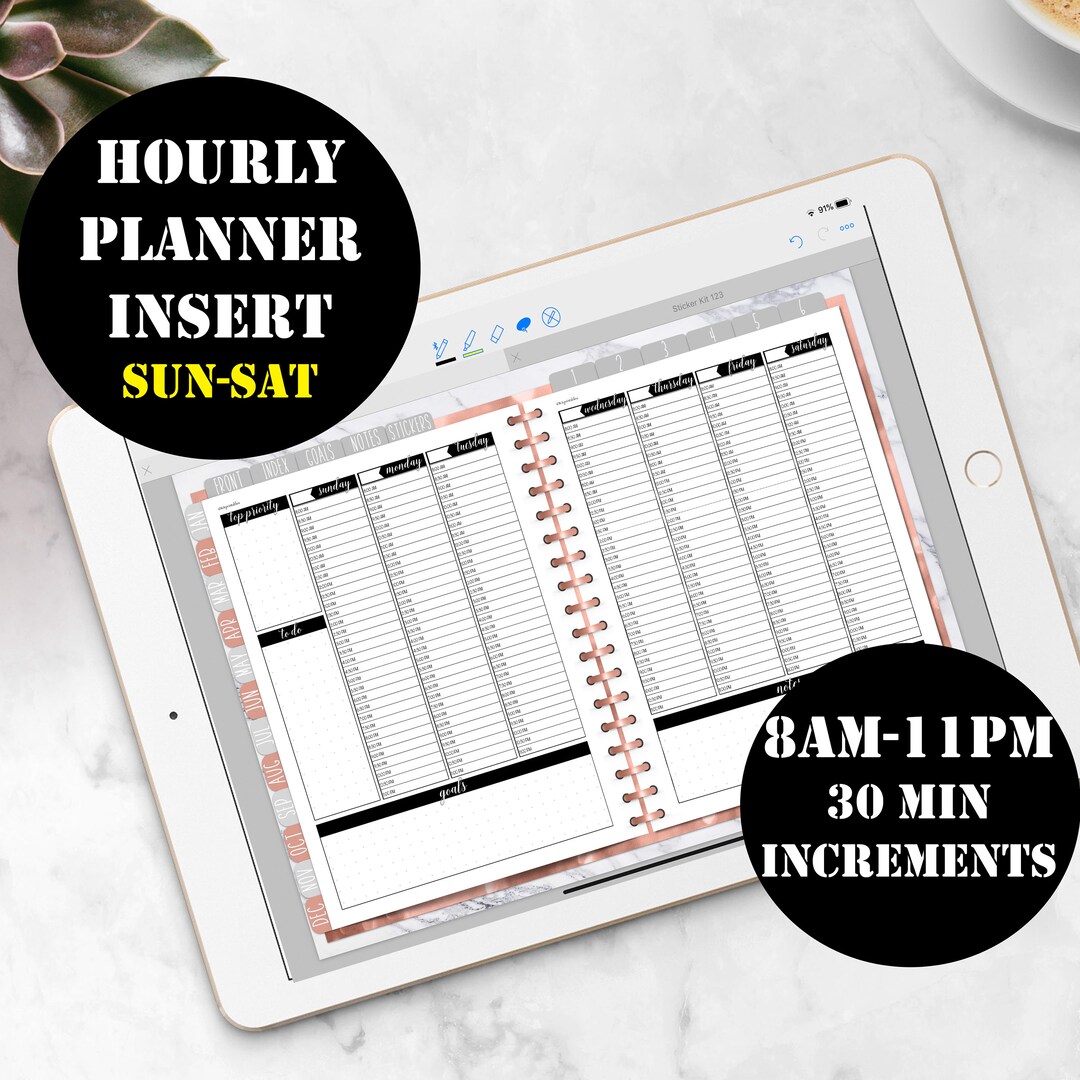 Sun-saturday Vertical Hourly Weekly Planner Printable Digital Download ...