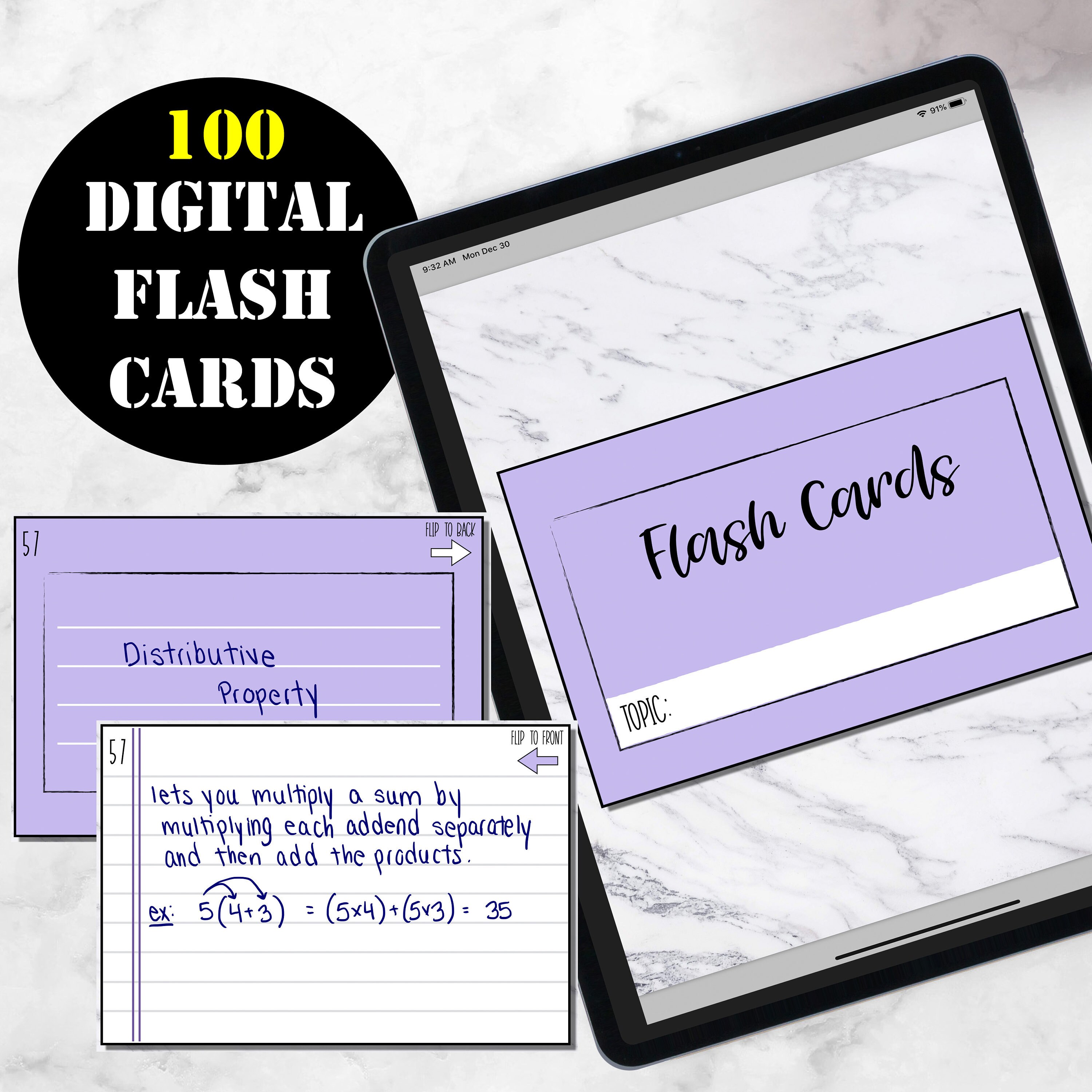 100 Digital Flash Cards, Digital Study Cards for Goodnotes, Digital ...