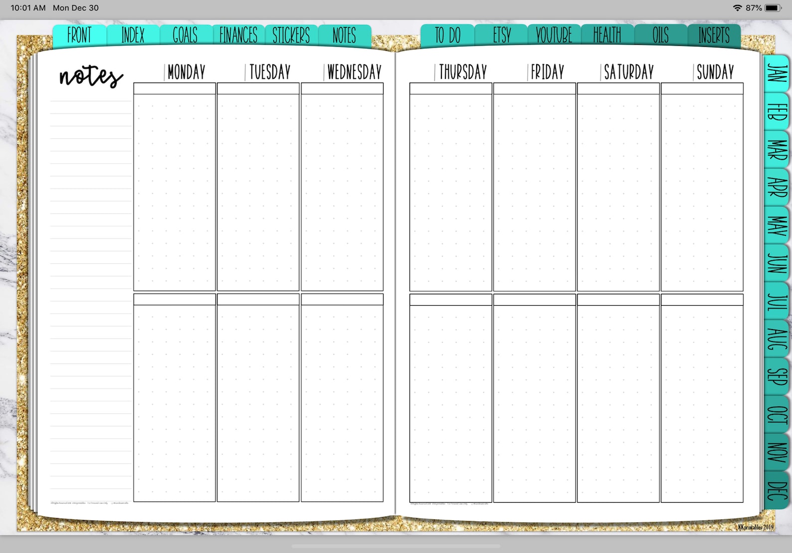 Mon-sun Vertical Weekly Planner Printable Digital Download, Goodnotes ...