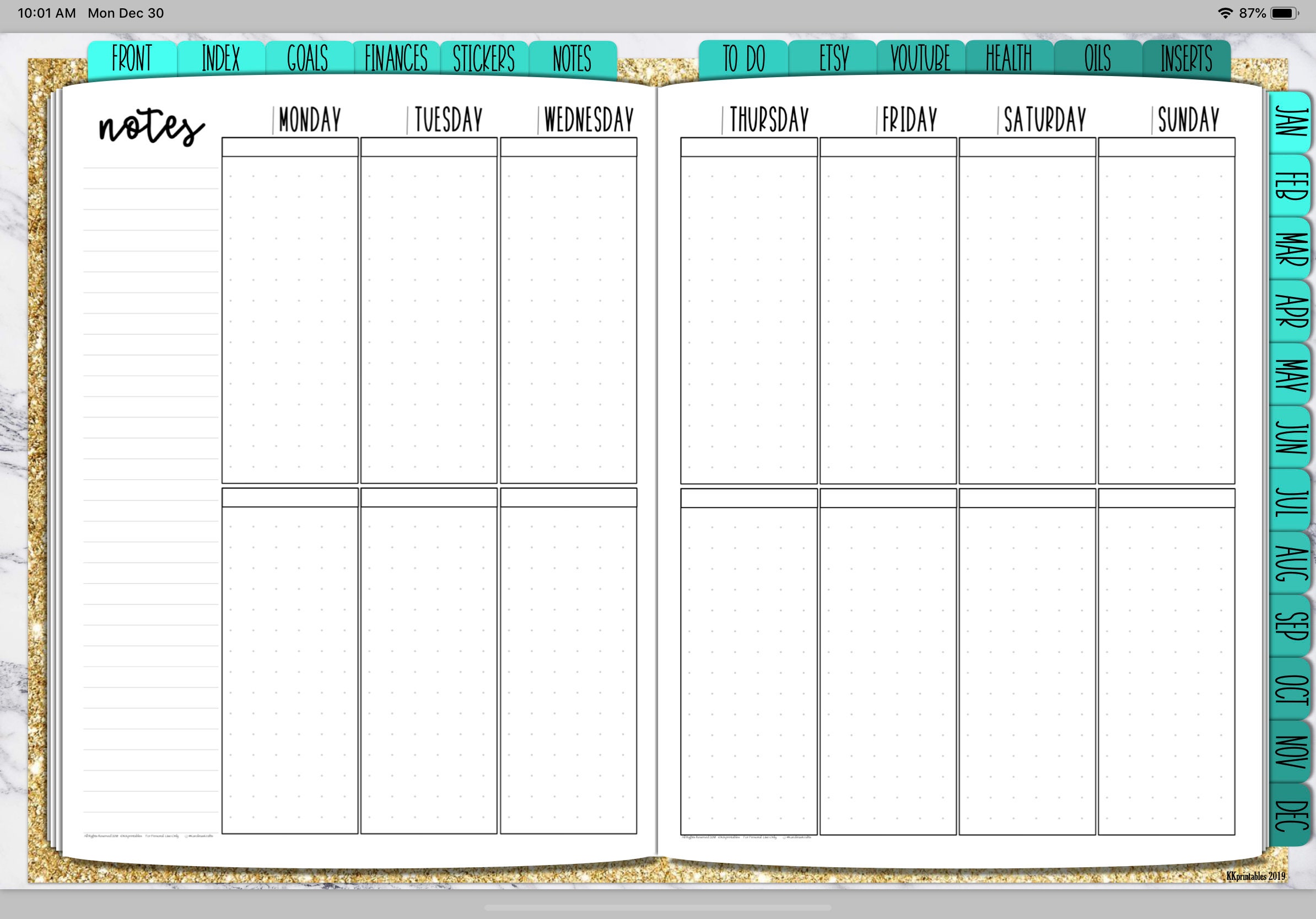 Mon-Sun Vertical Weekly Planner Printable Digital Download | Etsy