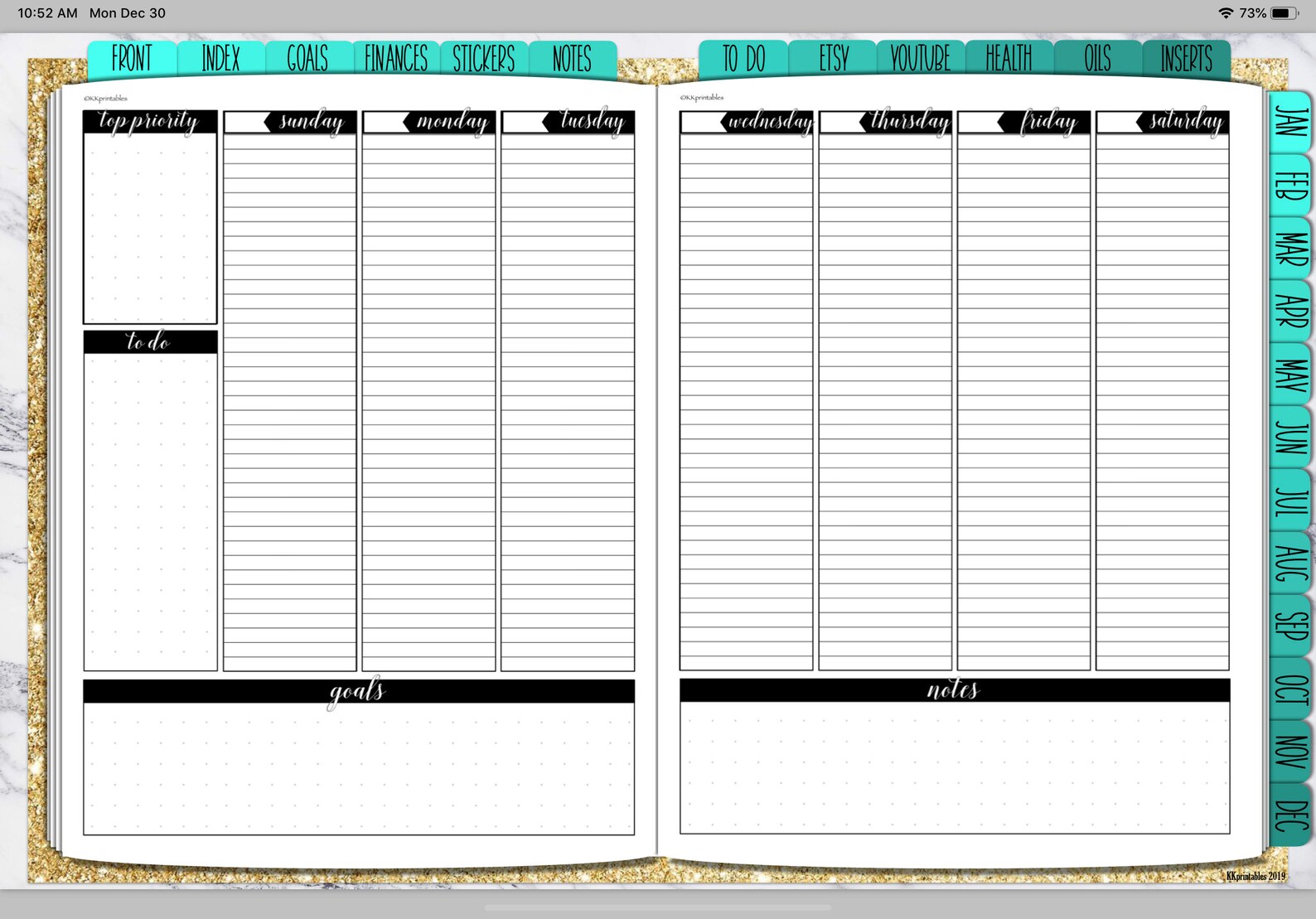 Sun-saturday Vertical Weekly Planner Printable Digital - Etsy