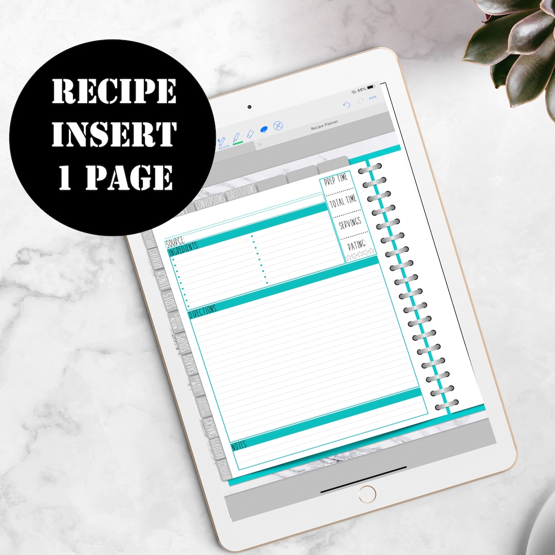 Recipe Cards Insert Printable Digital Download, Goodnotes Planner ...