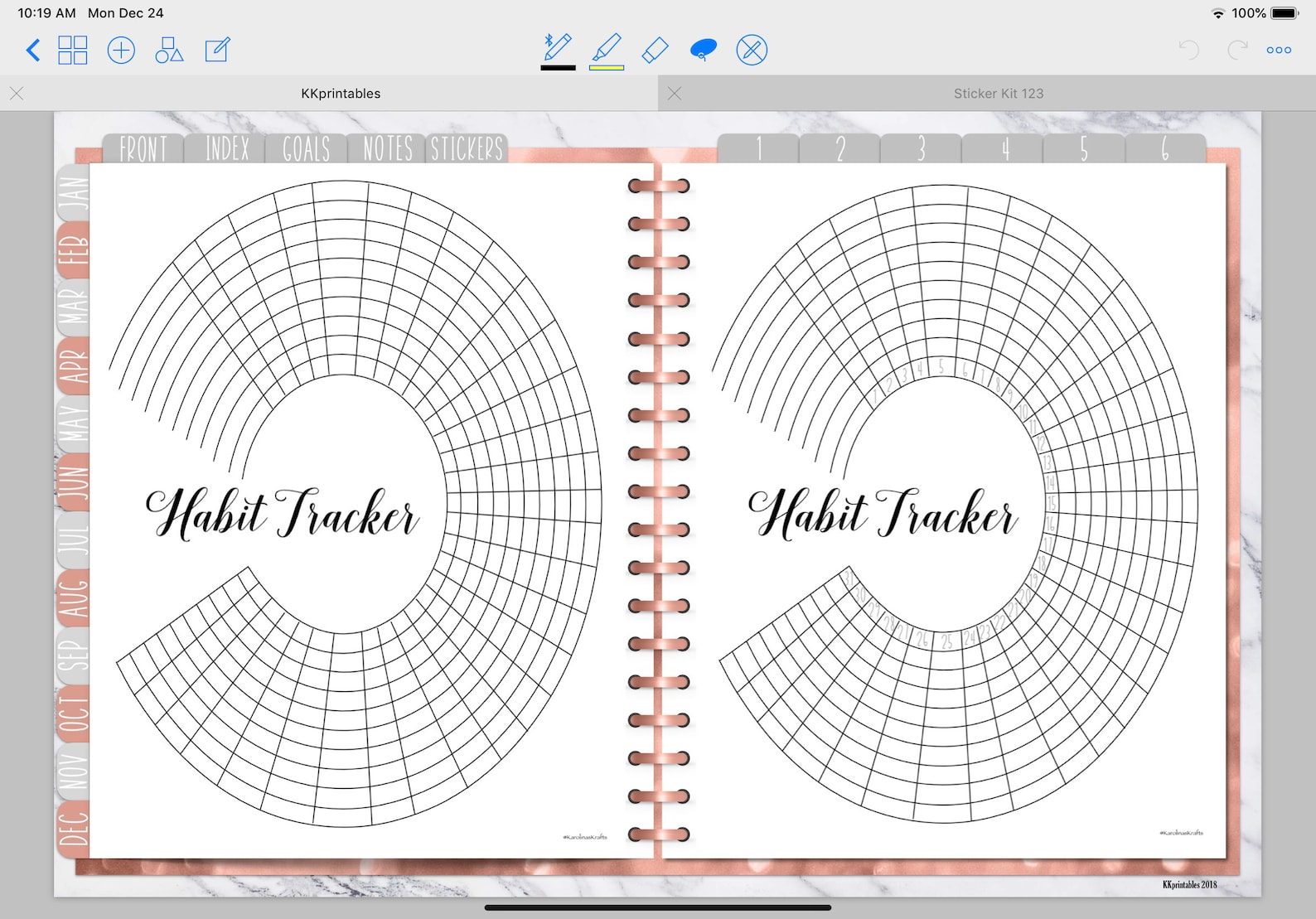 Radial Habit Tracker Insert on 1 Page, Circle Habit Tracker Printable ...