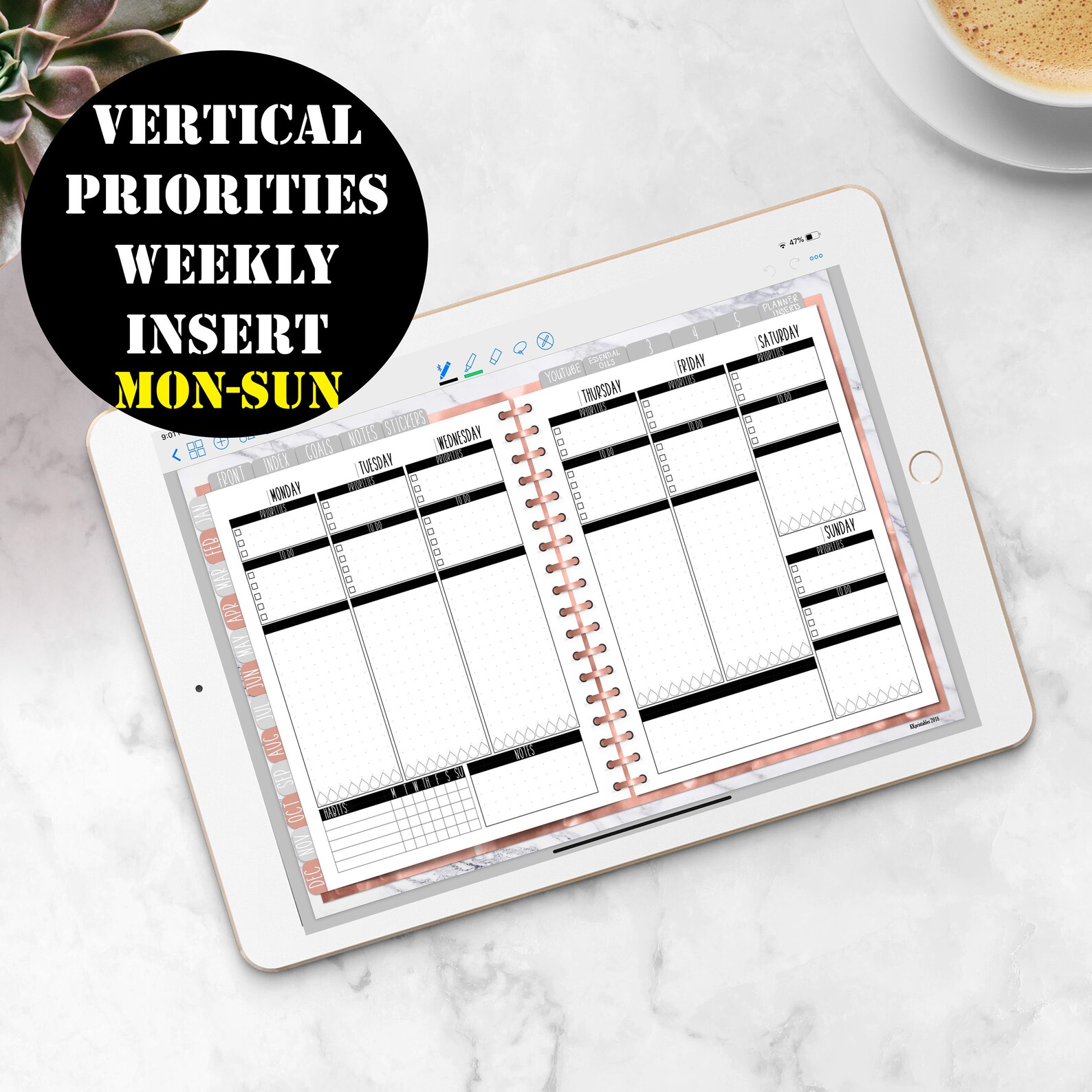 Mon-sun Vertical Weekly Planner Printable Digital Download, Goodnotes ...