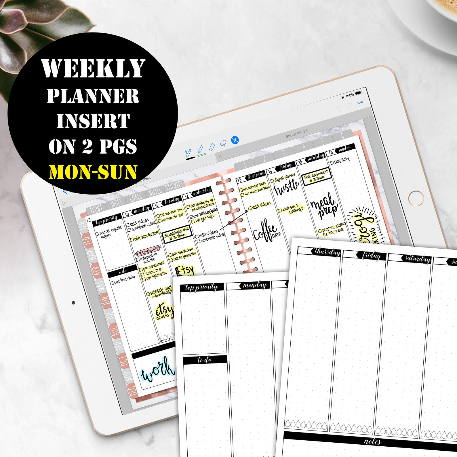 Mon-sun Weekly Planner Printable Digital Download Goodnotes | Etsy