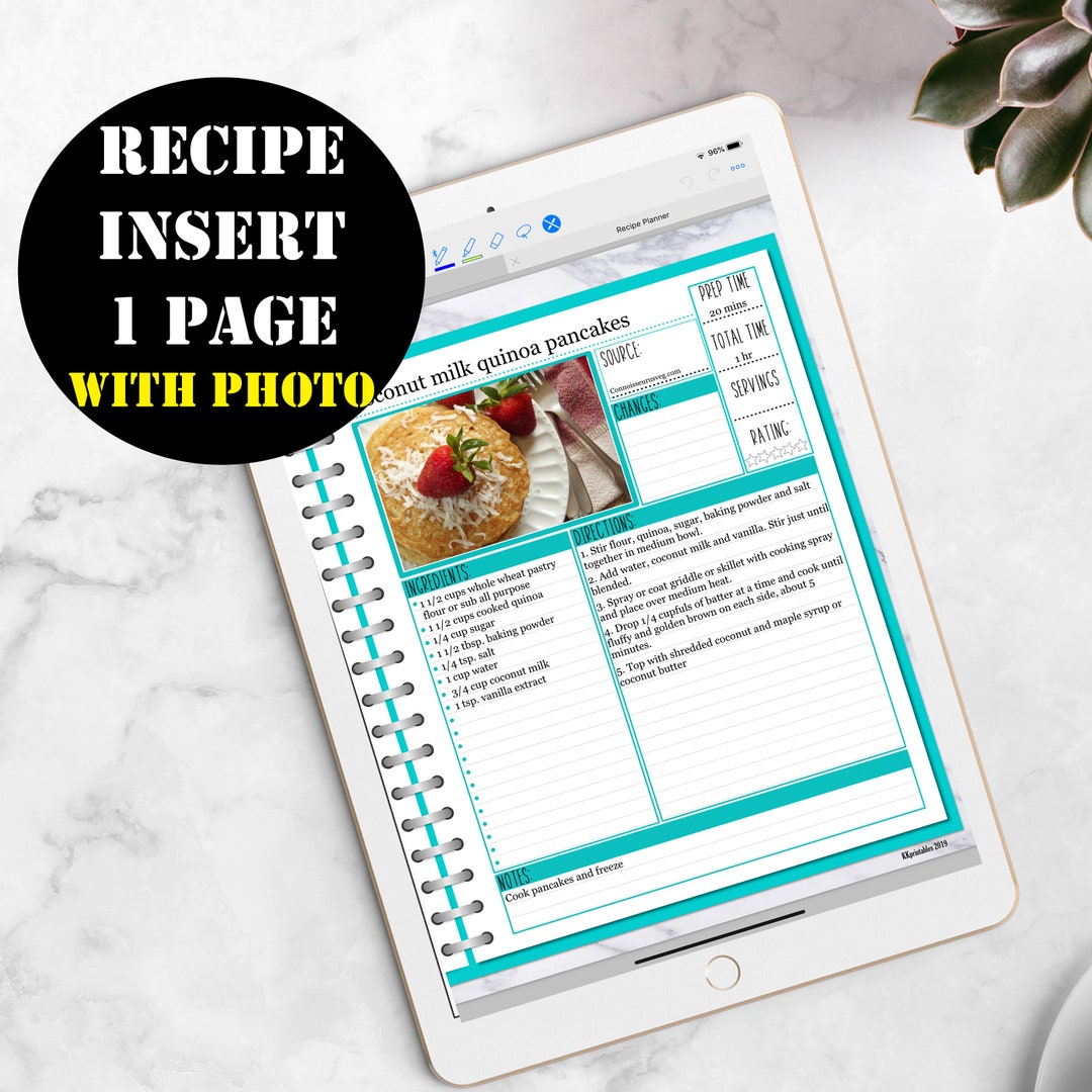 Recipe Cards Insert Printable Digital Download, Goodnotes Planner ...