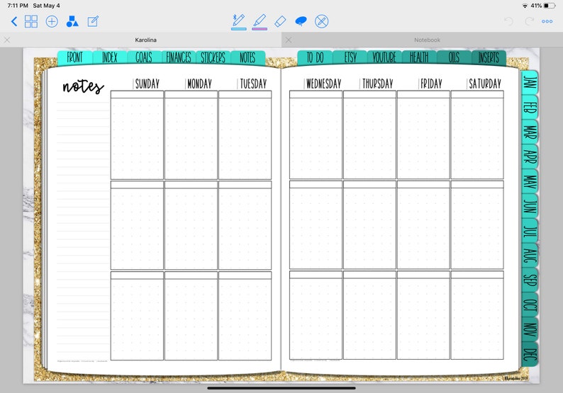 Sun-sat Vertical Weekly Planner Printable Digital Download, Goodnotes ...