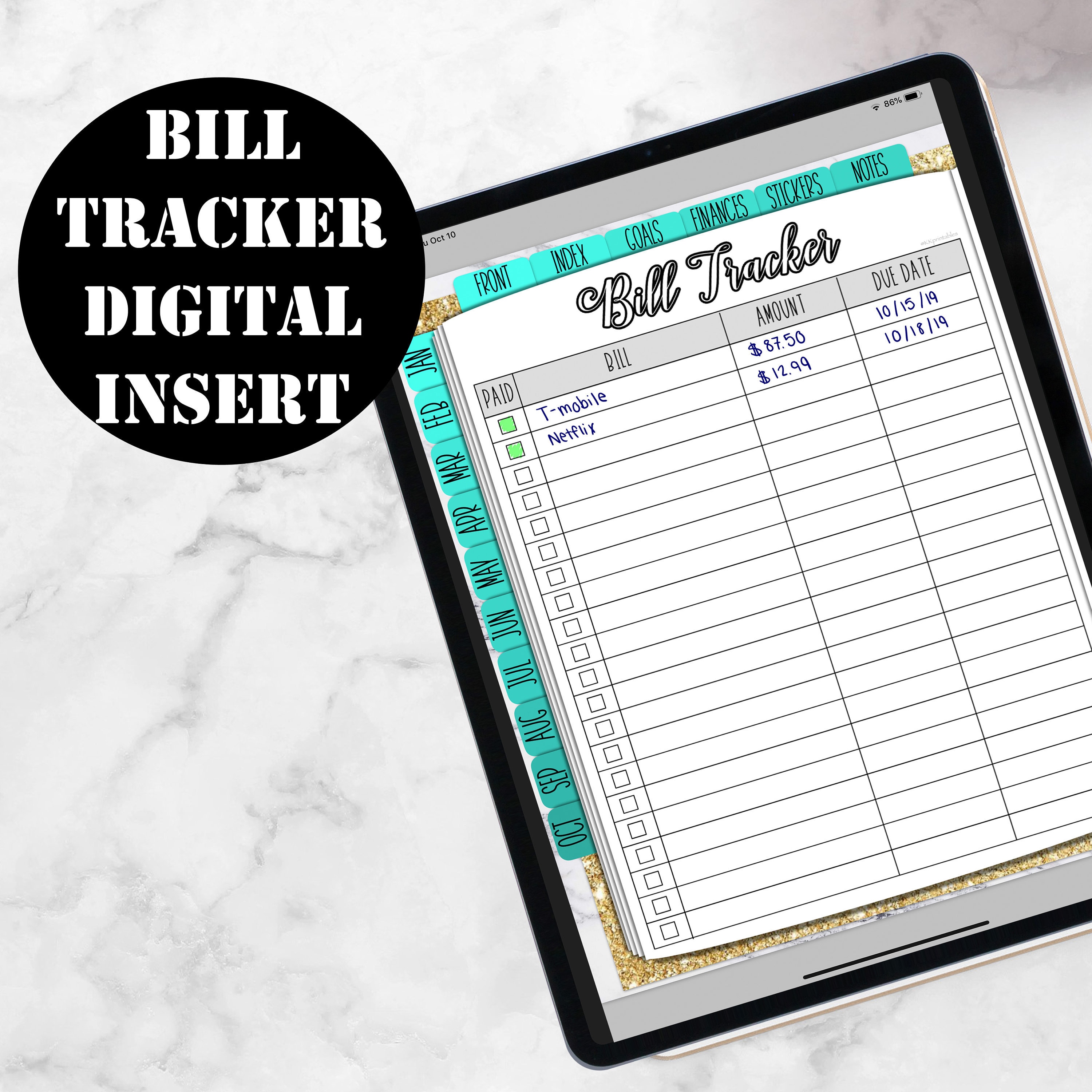 Bill Tracker Insert on 1 Page, Bill Tracker Printable, Bill Tracking ...