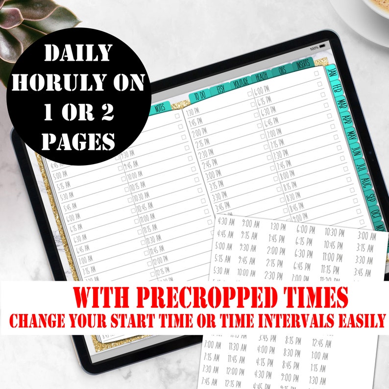 Daily Hourly Planner Printable Digital Download, Daily Goodnotes ...