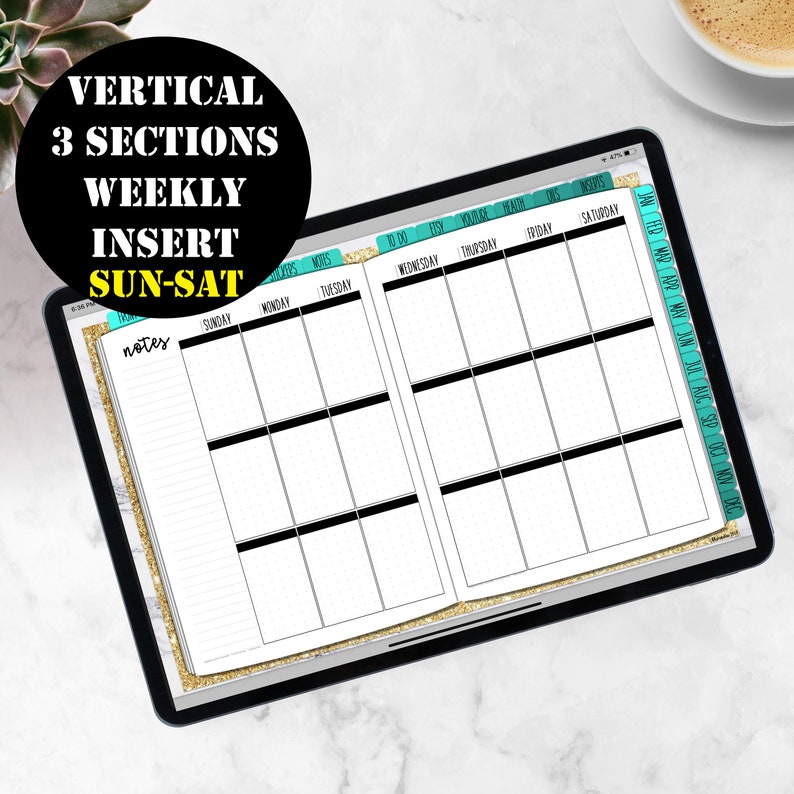 Sun-sat Vertical Weekly Planner Printable Digital Download - Etsy