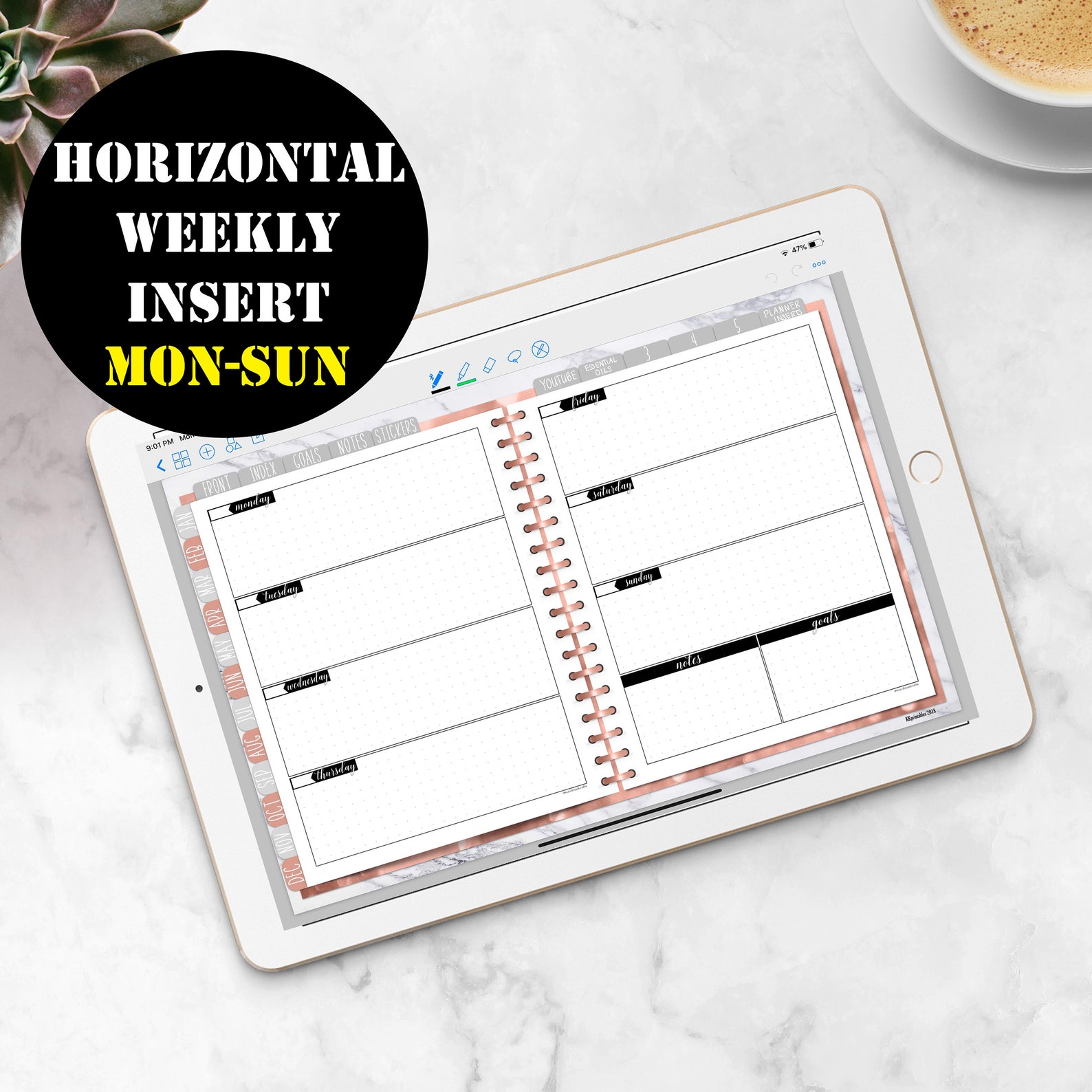 Mon-sun Horizontal Weekly Planner Printable Digital Download - Etsy