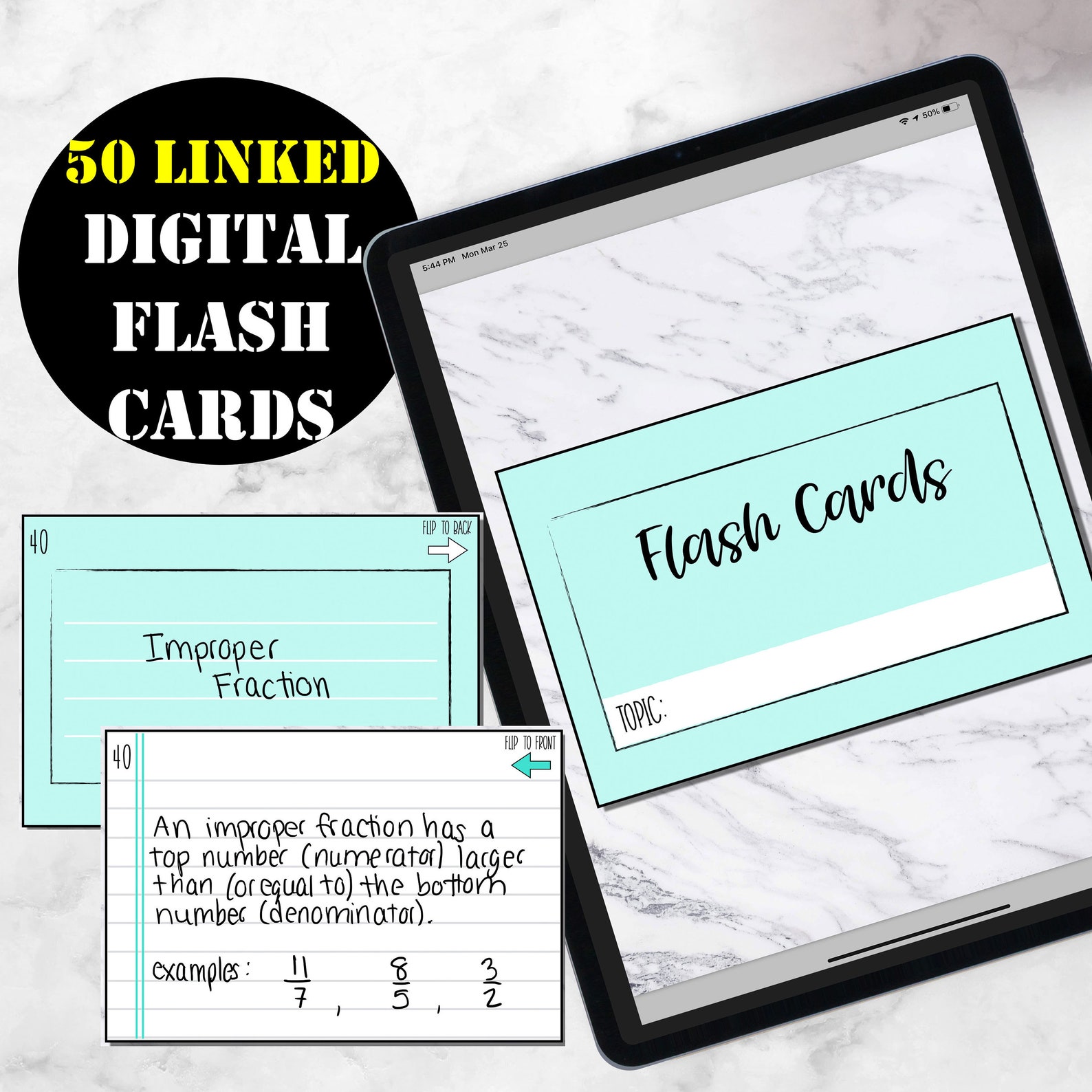 50 Digital Flash Cards, Digital Study Cards for Goodnotes, Digital ...