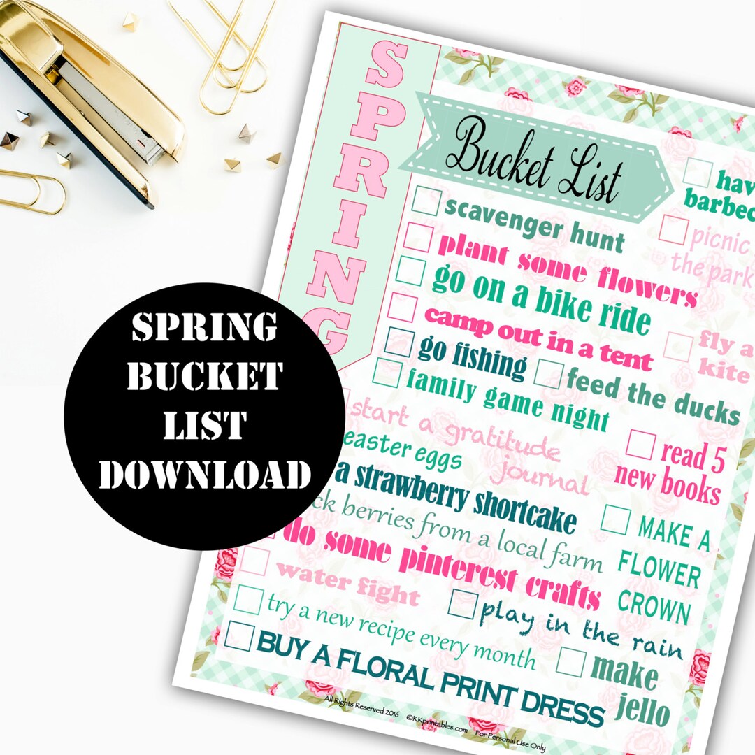 Spring Bucket List Printable Digital Download // Erin Condren Printable ...