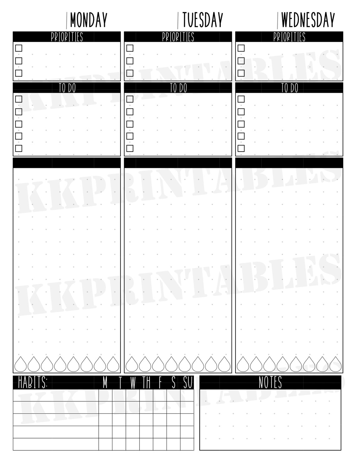 Mon-sun Vertical Weekly Planner Printable Digital Download | Etsy