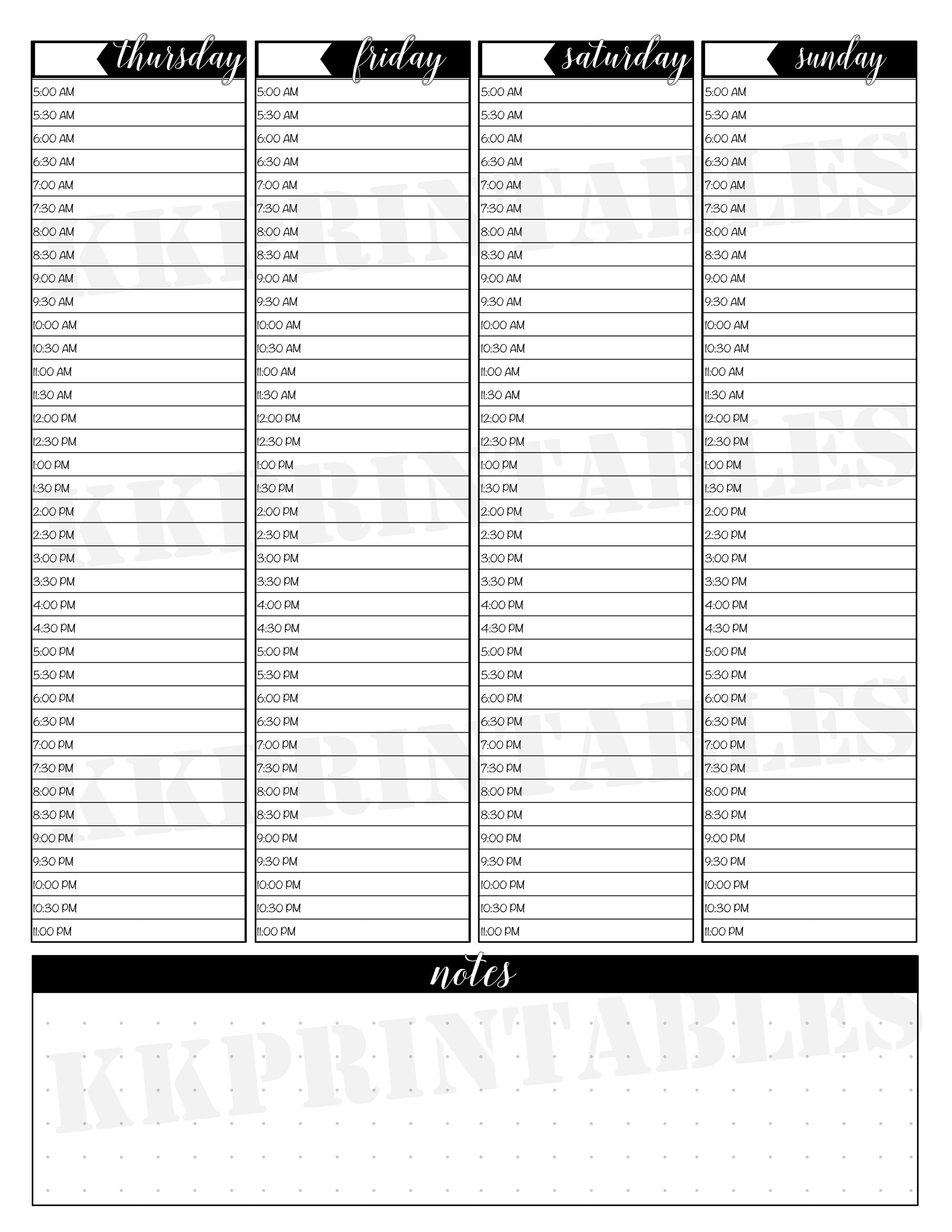 Monday-sunday Vertical Weekly Planner Printable Digital Download ...