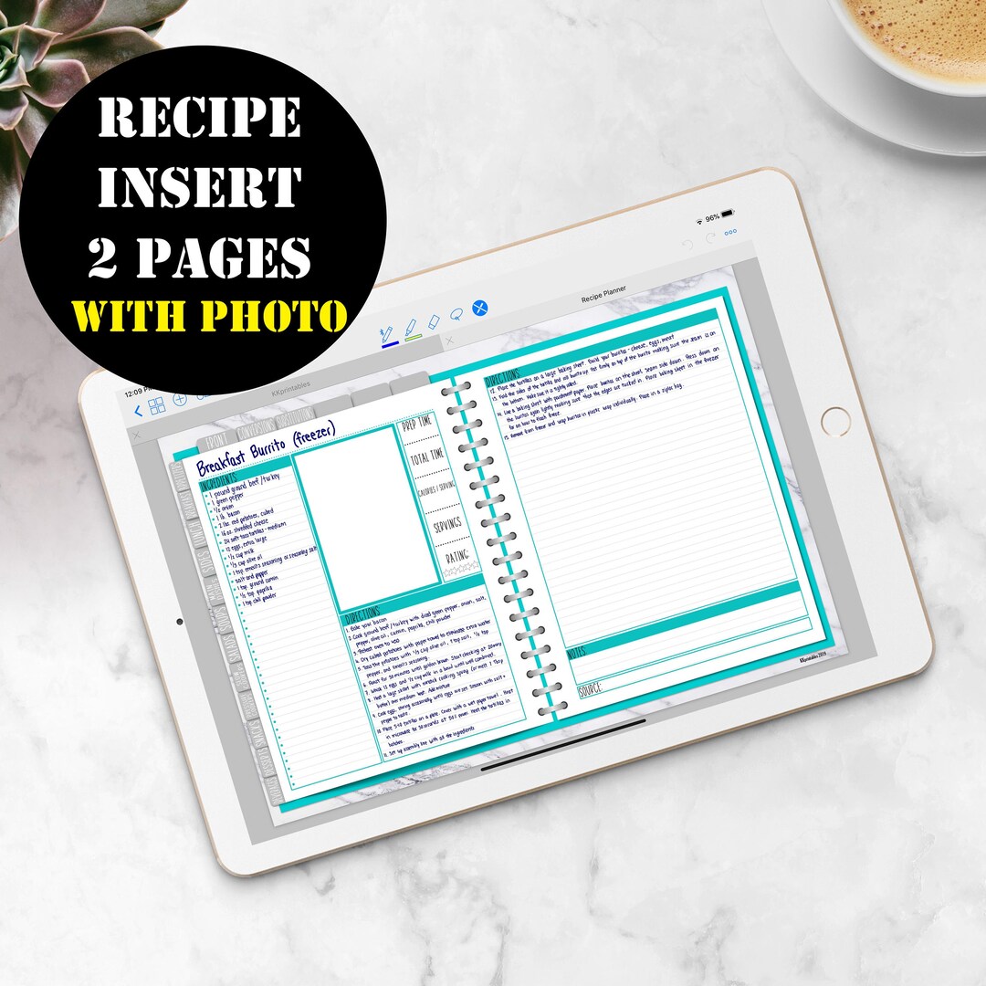 Recipe Cards Insert Printable Digital Download, Goodnotes Planner ...