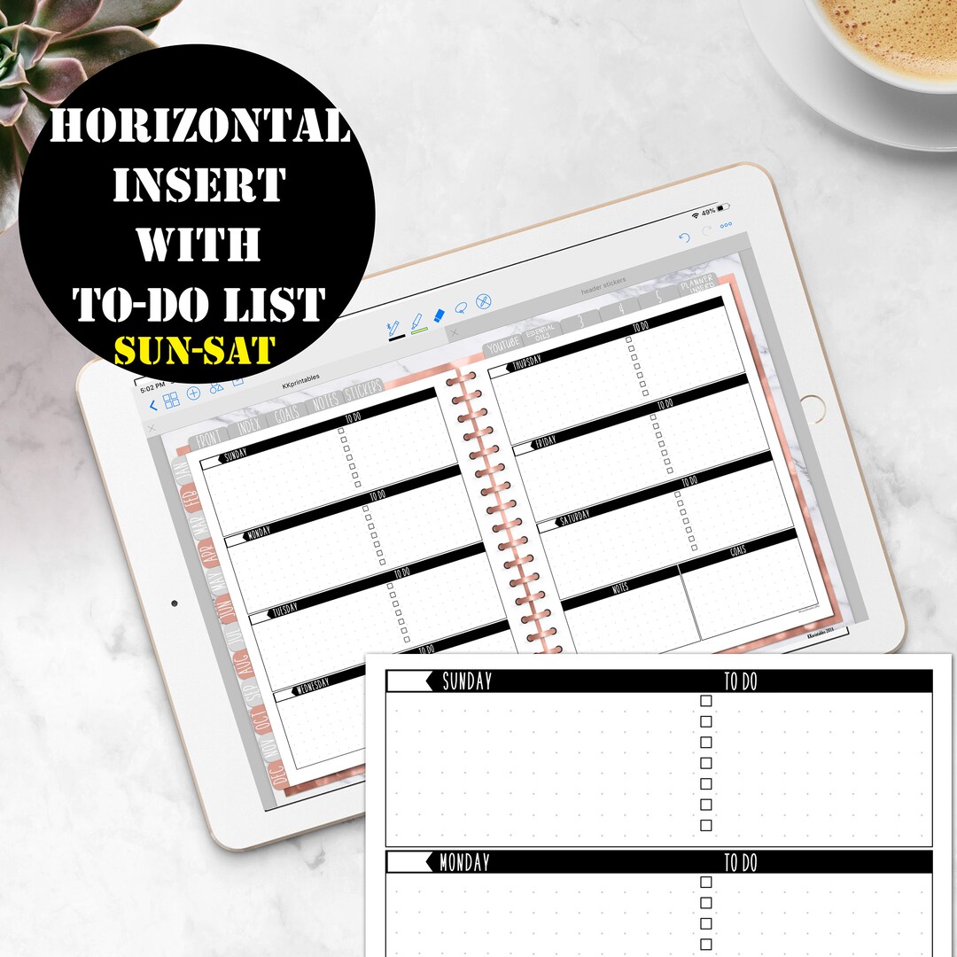 Sun-sat Horizontal Weekly TO DO LIST Planner Printable Digital Download ...