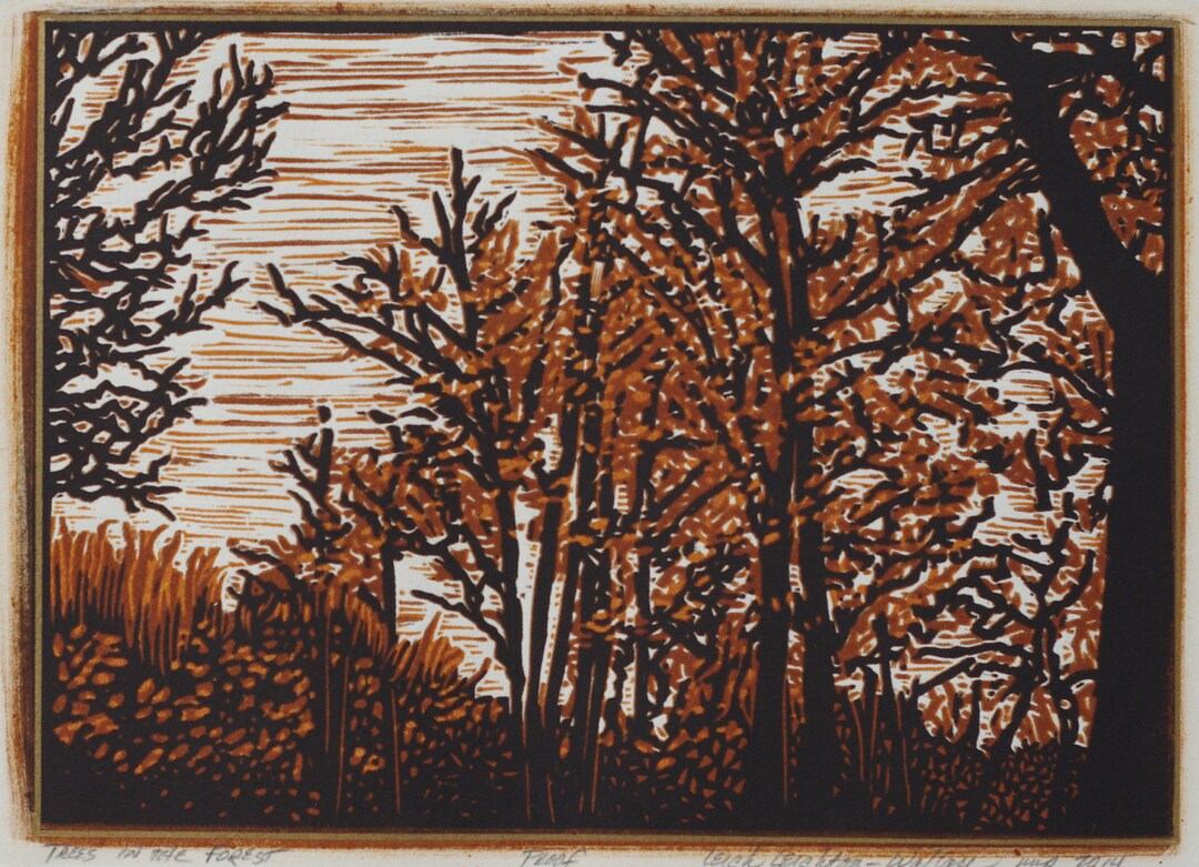 Trees in the Forest, Reduction Linocut, Original Artist Print, Imp 2014 ...