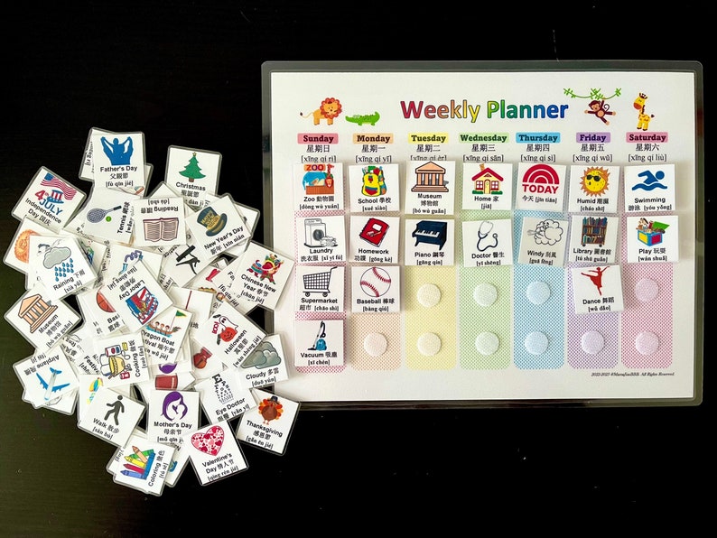 Bilingual English Chinese Children Weekly Planner Calendar Customizable ...