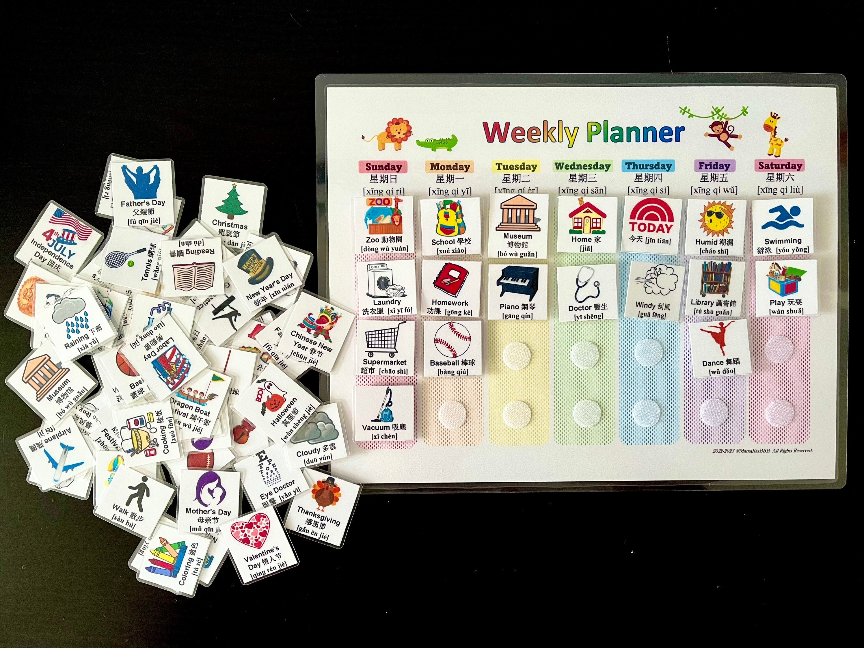 Bilingual English Chinese Children Weekly Planner Calendar Customizable ...