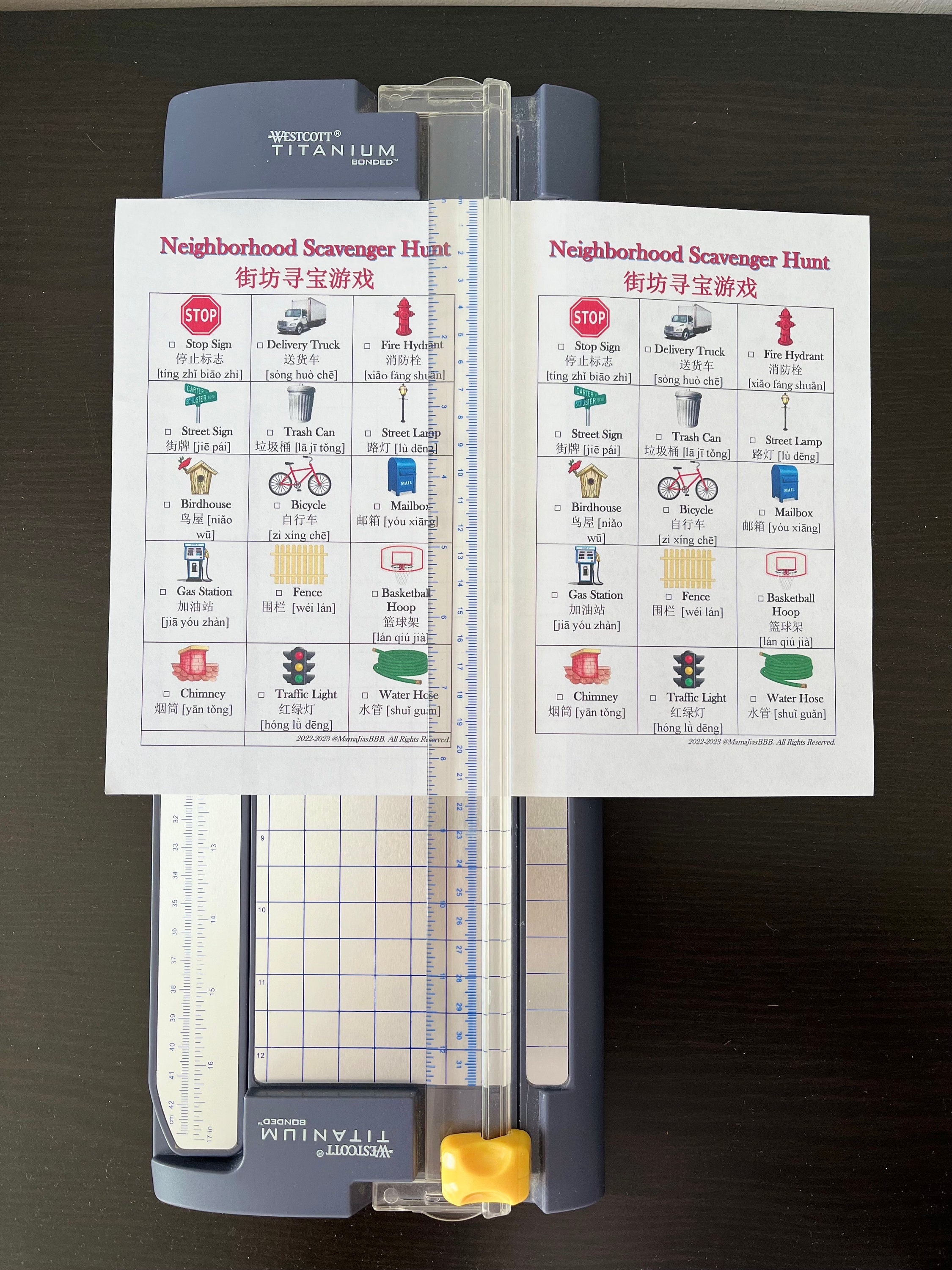 Printable Neighborhood Scavenger Hunt for Kids Chinese English ...