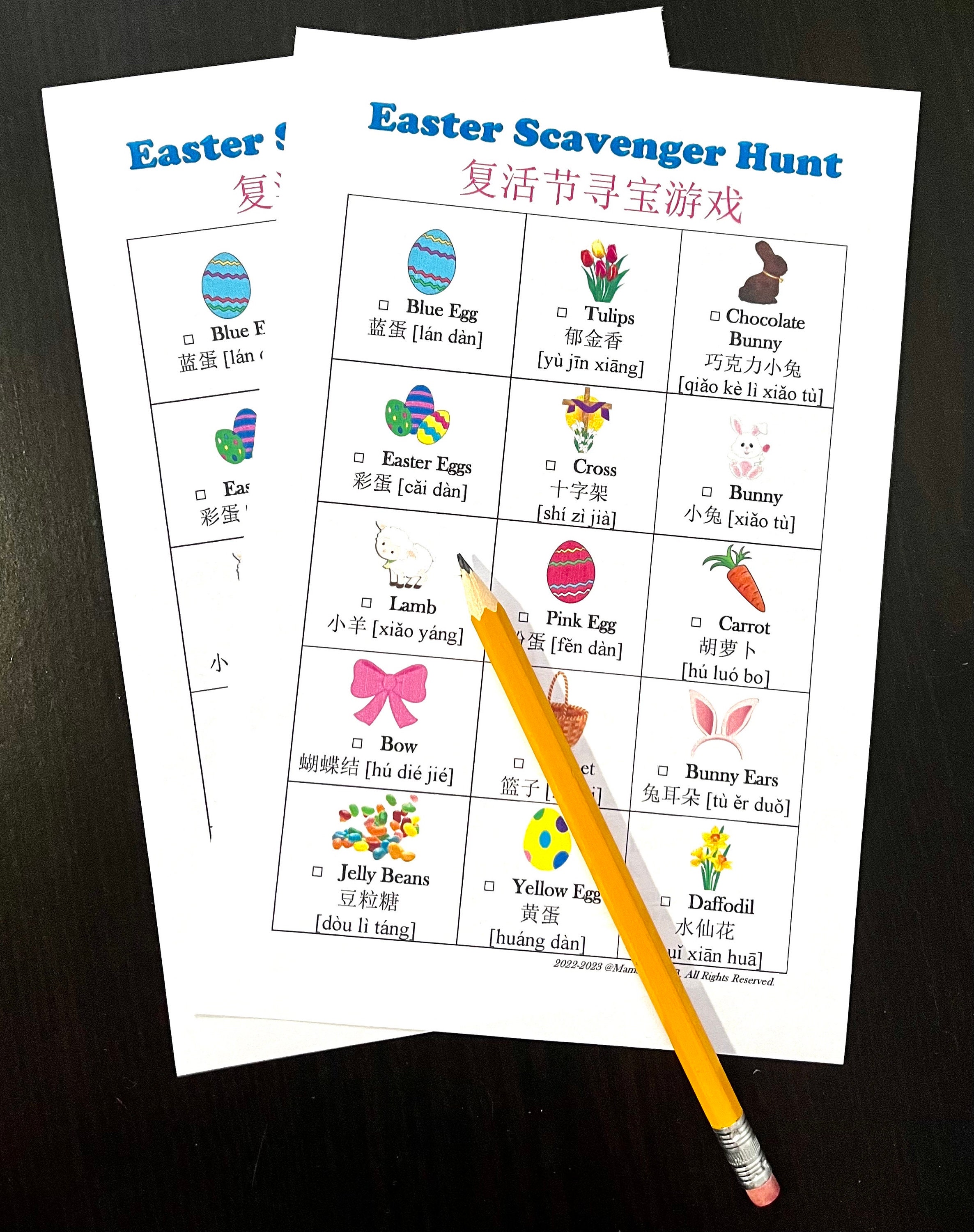 Printable Indoor Outdoor Easter Scavenger Hunt for Kids Chinese English ...