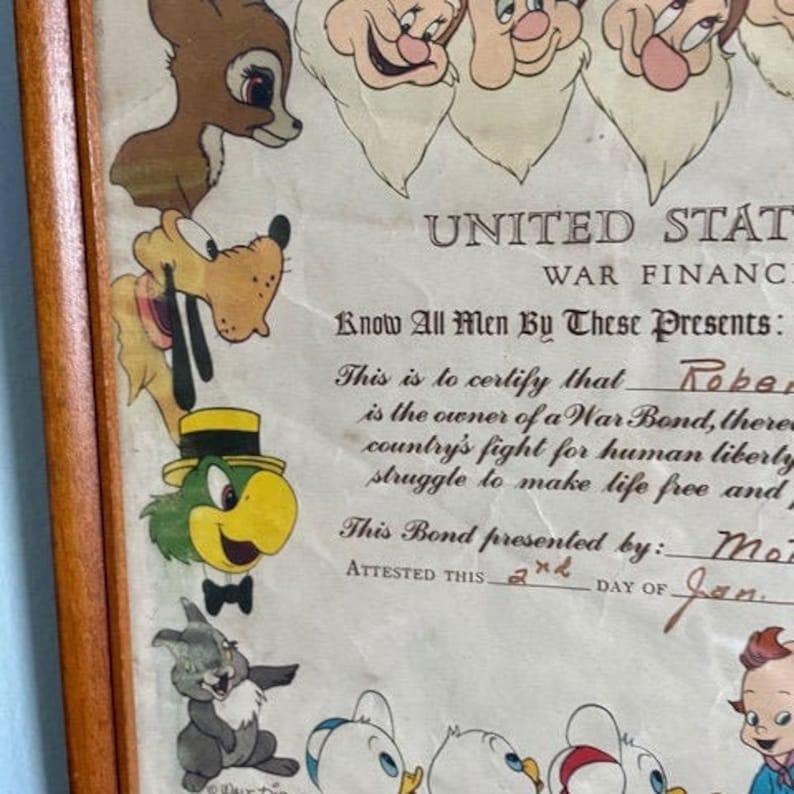 New Price DISNEY WAR BOND Certificate | Etsy