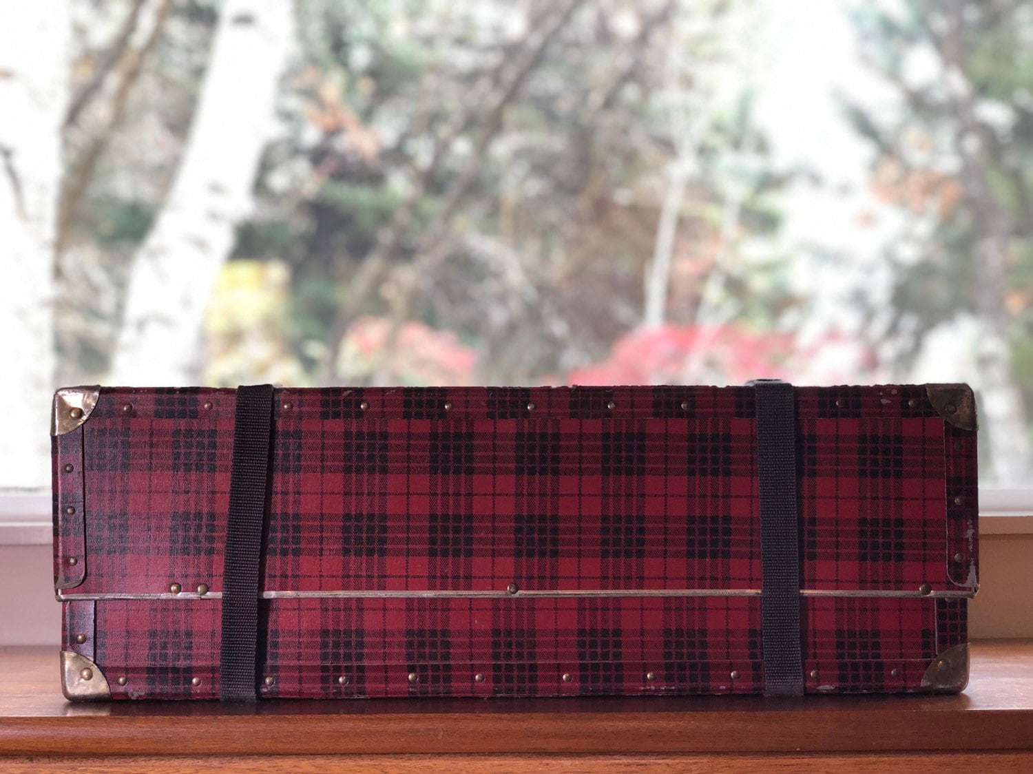 Vintage Suitcase Red Plaid Case Trunk - Mid Century Luggage - Etsy