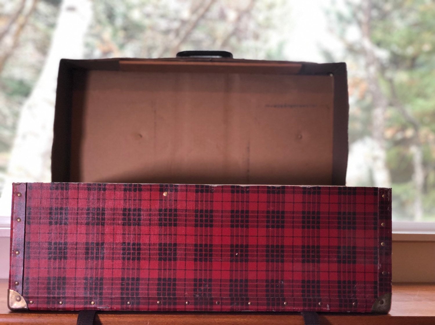Vintage Suitcase Red Plaid Case Trunk - Mid Century Luggage - Etsy