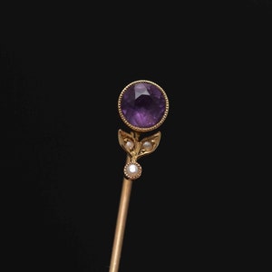 Estate 14K Gold Amethyst Stick Pin With Seed Pearl Flower Design - Etsy