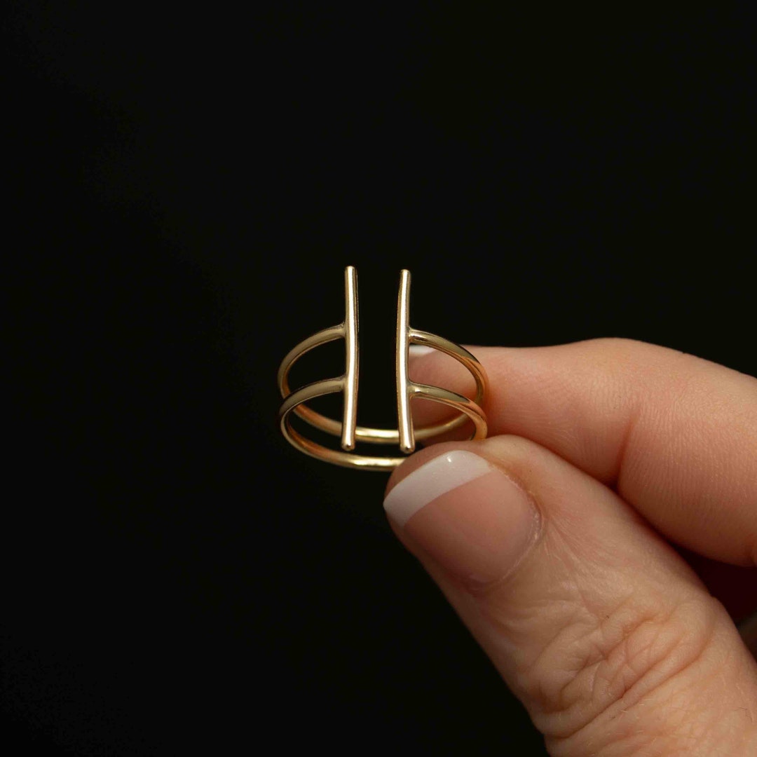 Vintage Gold Vermeil Open T-bar Ring, Size 6, Adjustable - Etsy