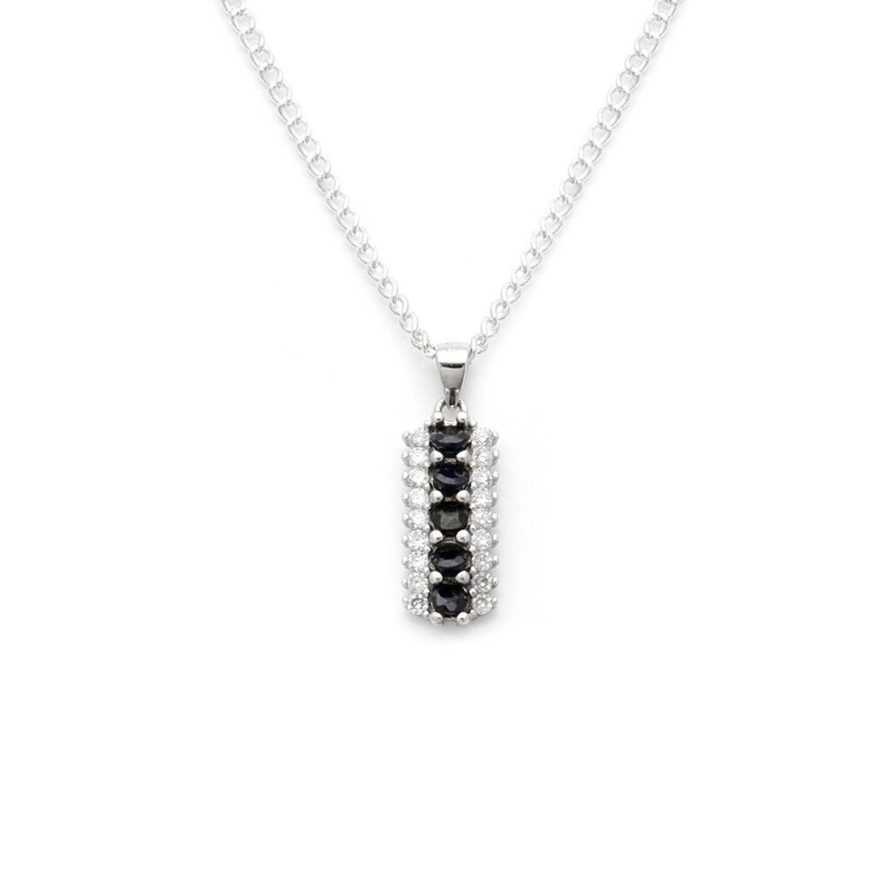 Silver Sapphire & Cubic Zirconia Drop Bar Pendant Charm - Etsy Canada